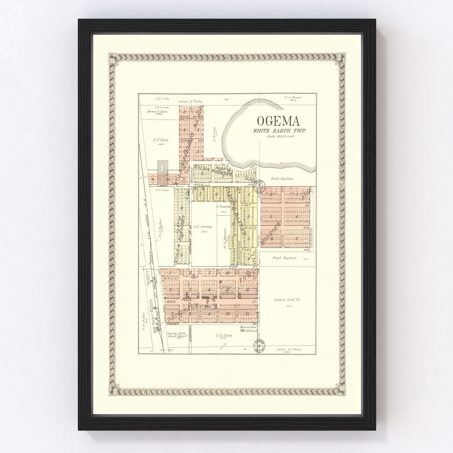 Vintage Map of Ogema, Minnesota 1929