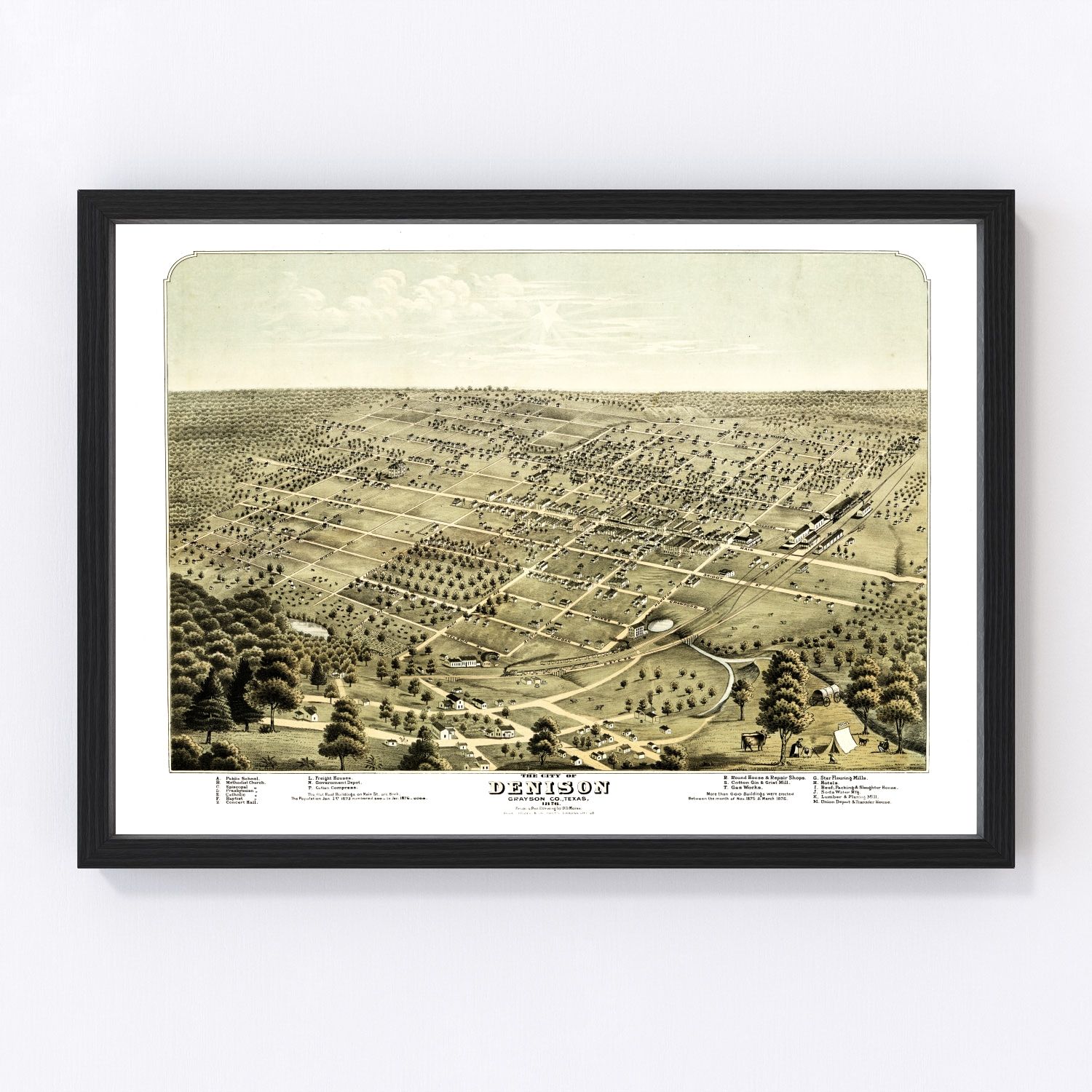 Vintage Map of Denison, Texas 1876