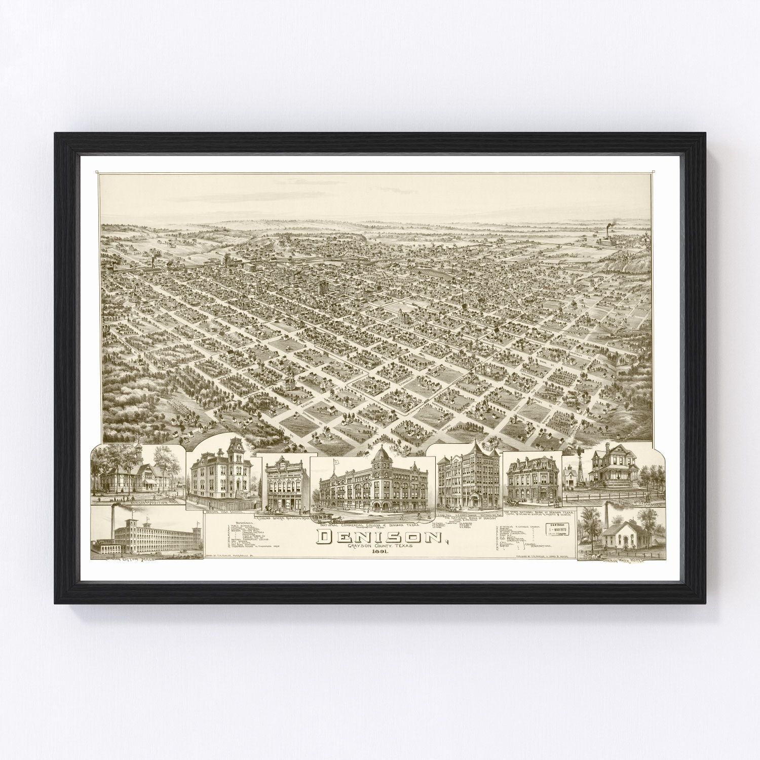 Vintage Map of Denison, Texas 1891