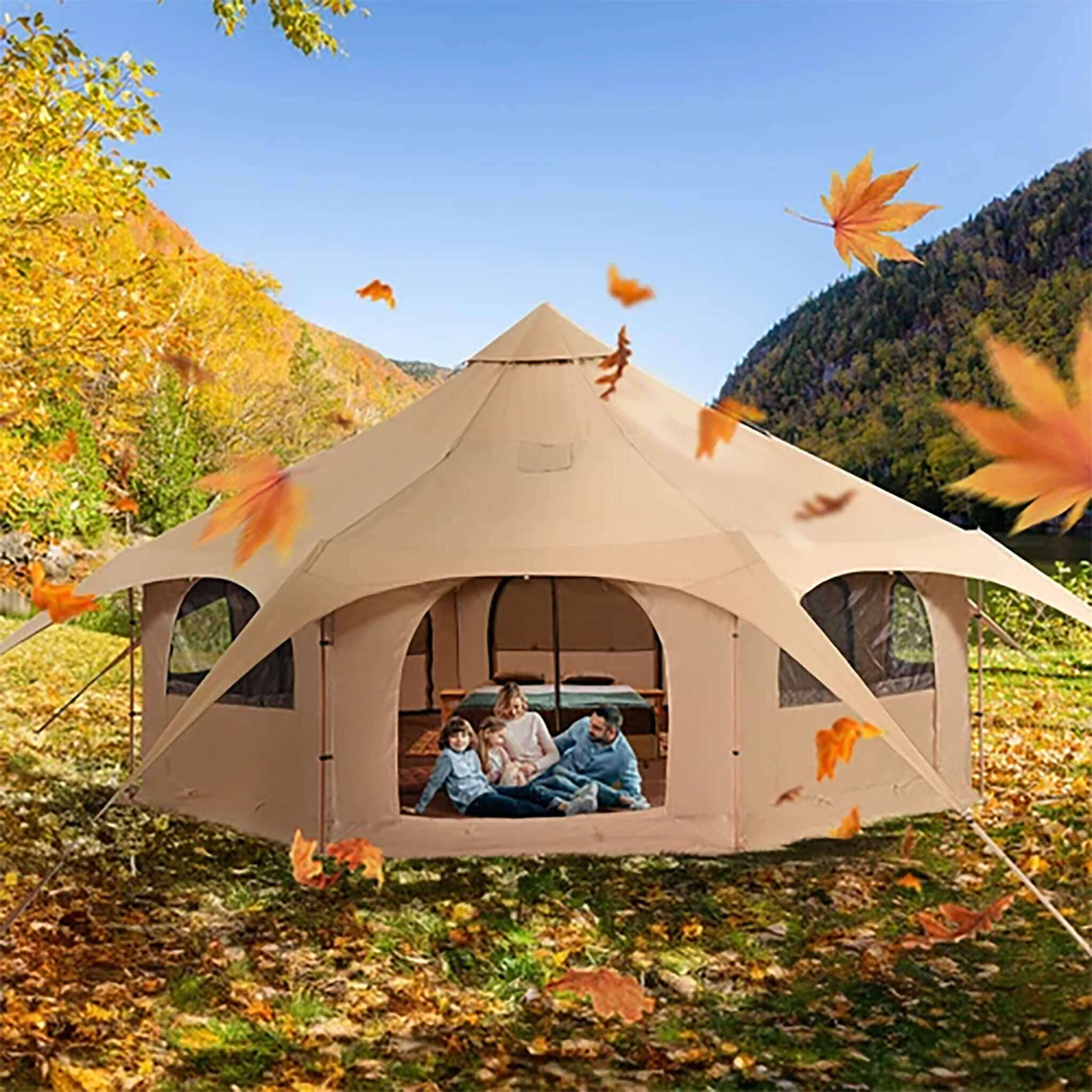 16FT Large Premium 4-Season 8-Person Bell Yurt Tent With Stove Jack (S