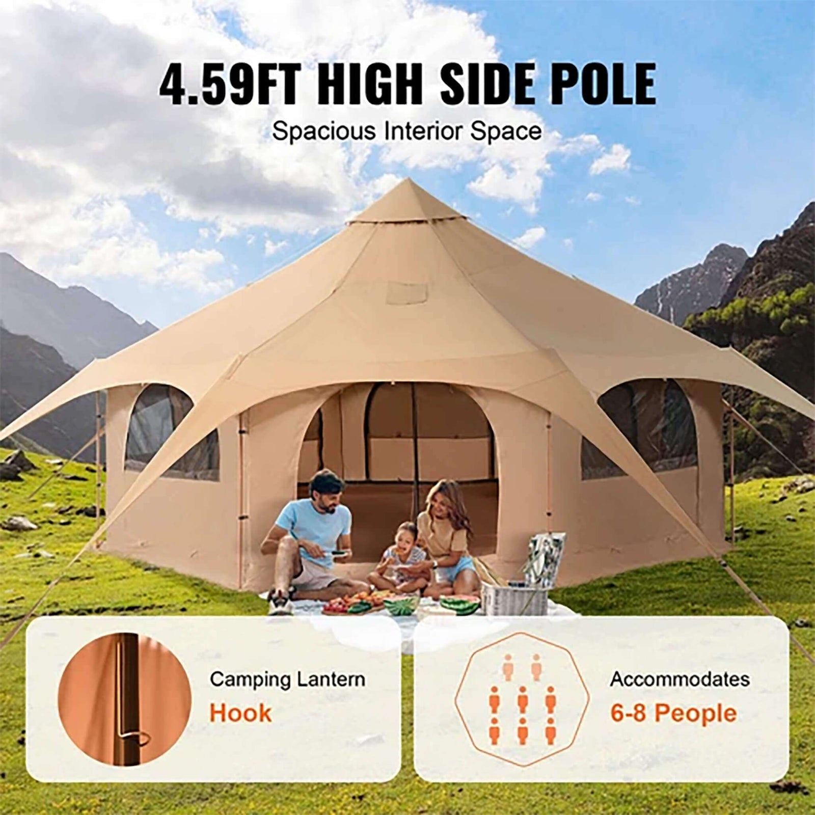 16FT Large Premium 4-Season 8-Person Bell Yurt Tent With Stove Jack (S