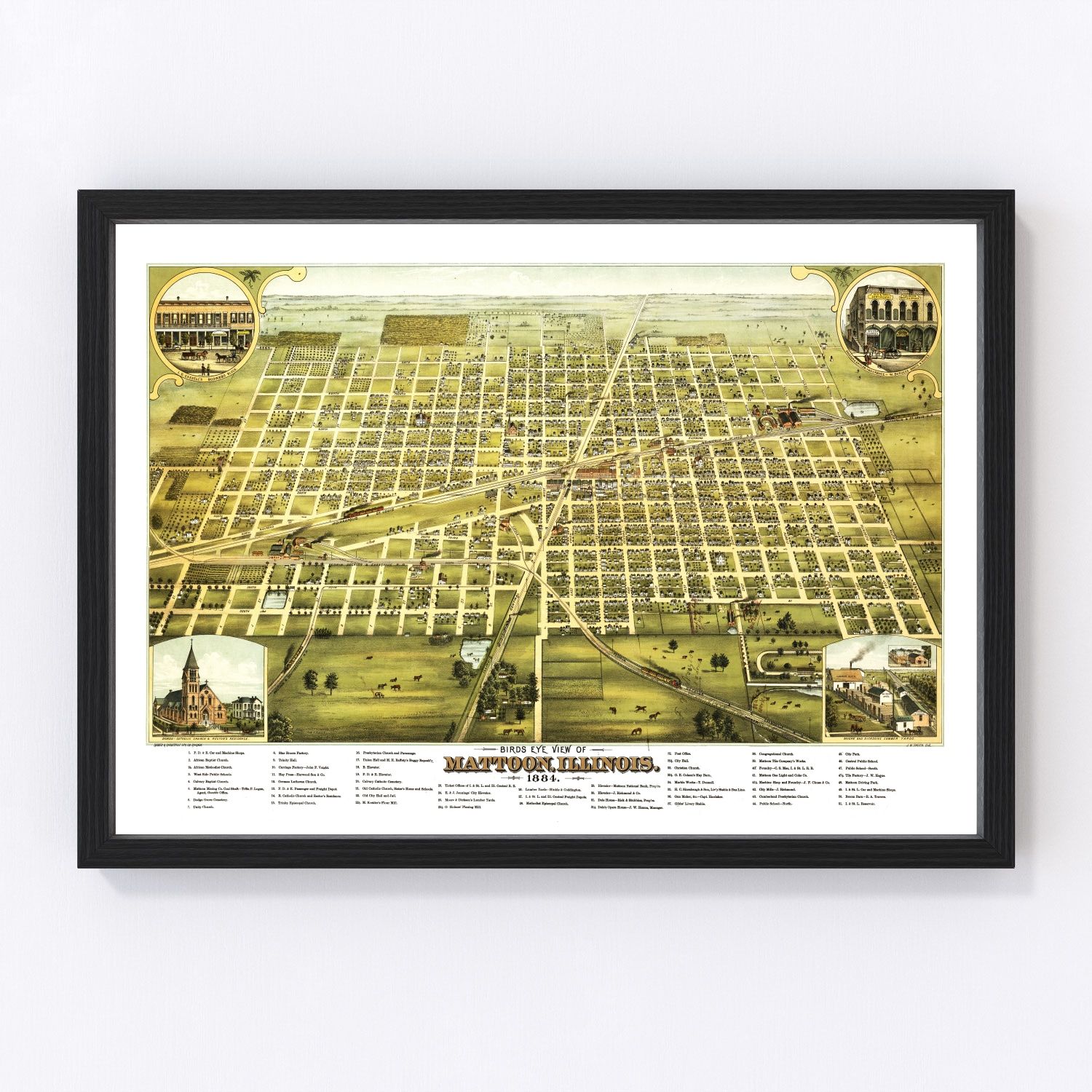 Vintage Map of Mattoon, Illinois 1884