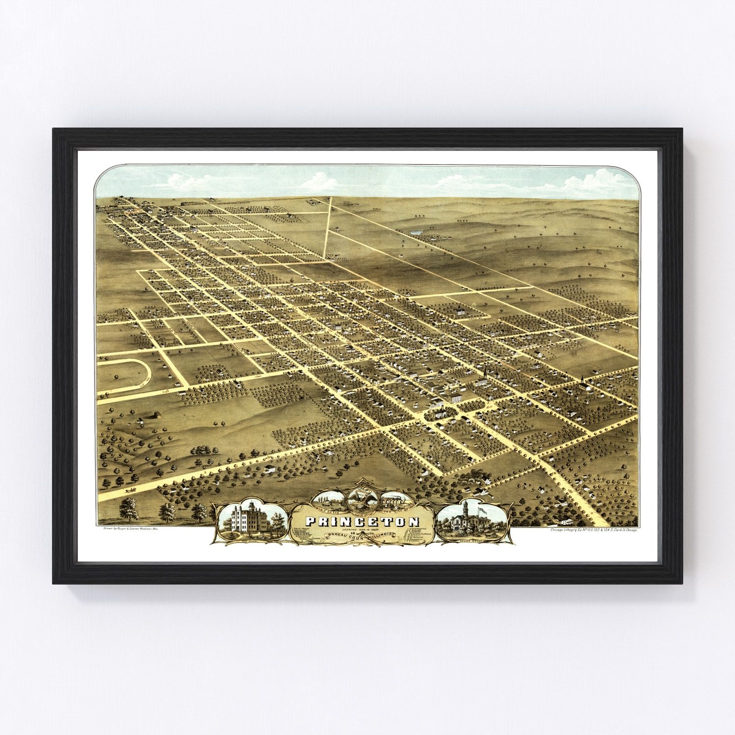 Vintage Map of Princeton, Illinois 1870