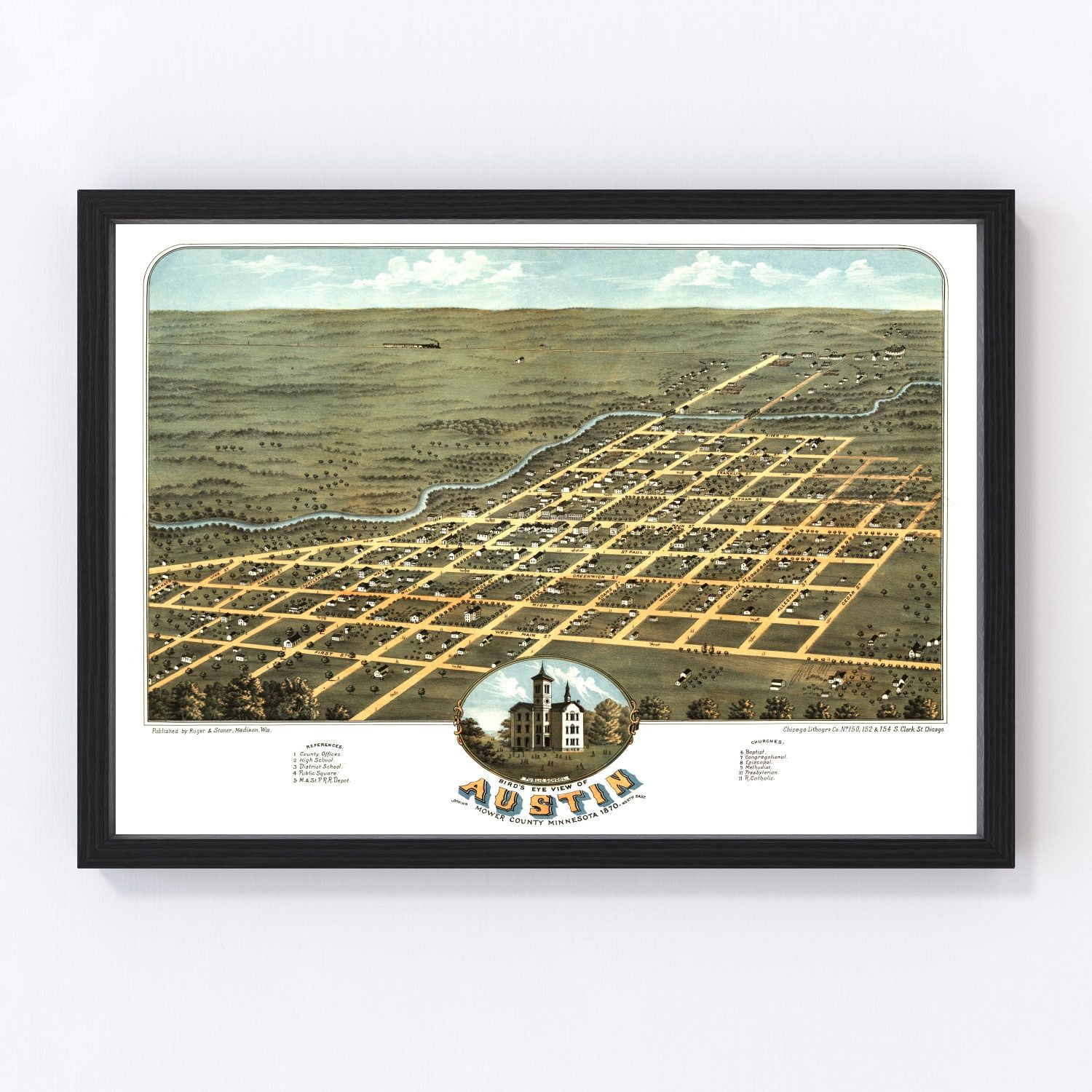 Vintage Map of Austin, Minnesota 1870