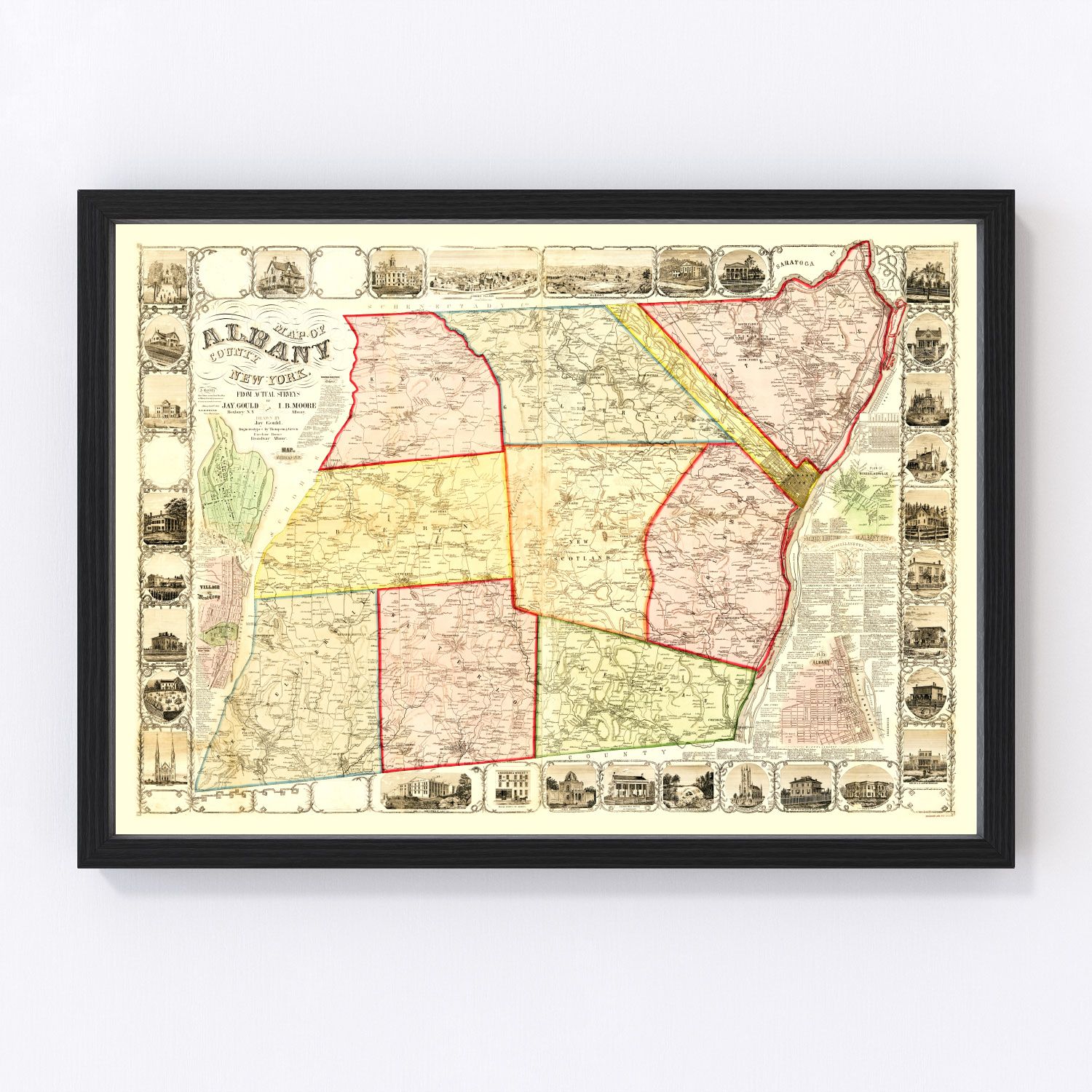 Vintage Map of Albany County, New York 1854