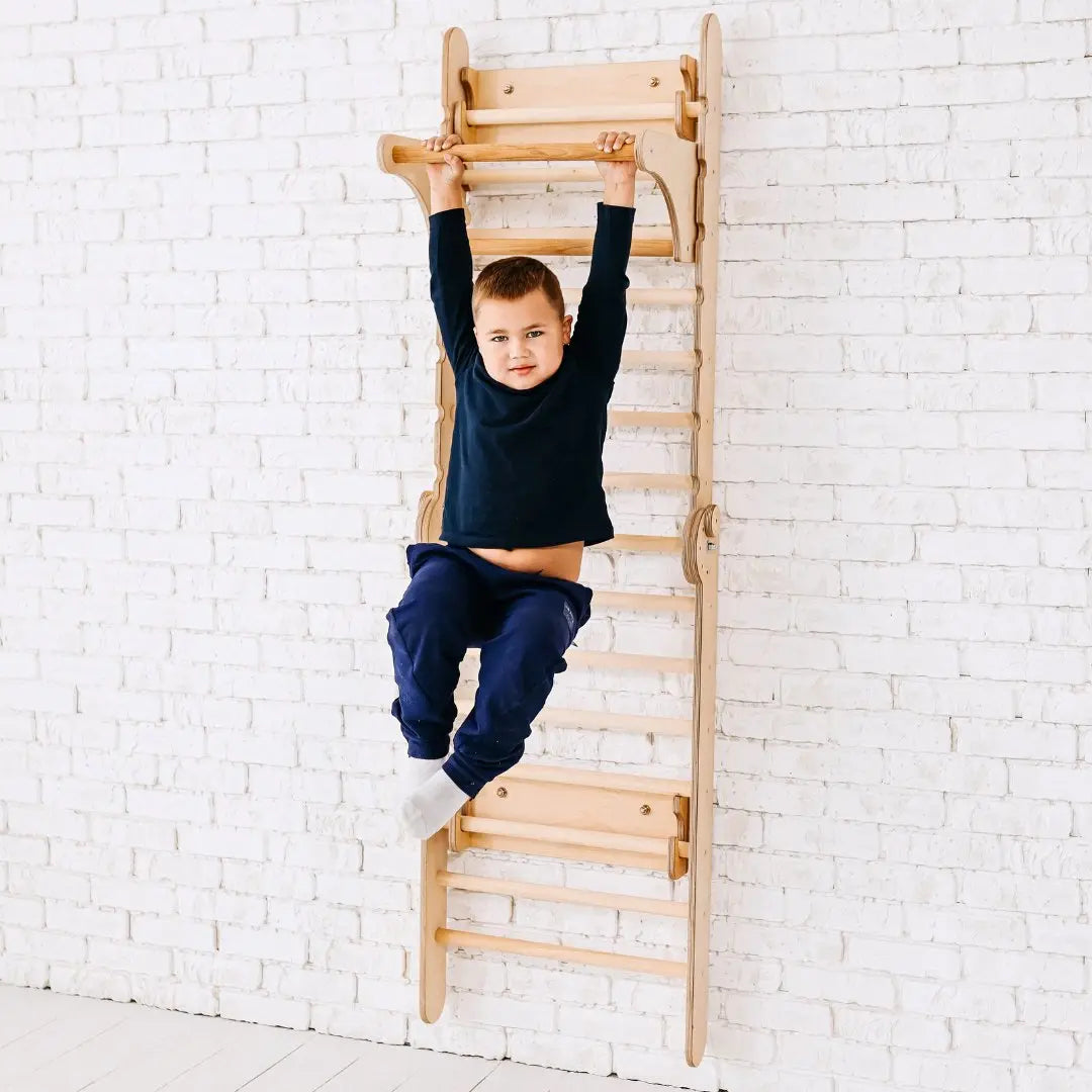 2in1 Wooden Swedish Wall / Climbing ladder for Children + Swing Set, B