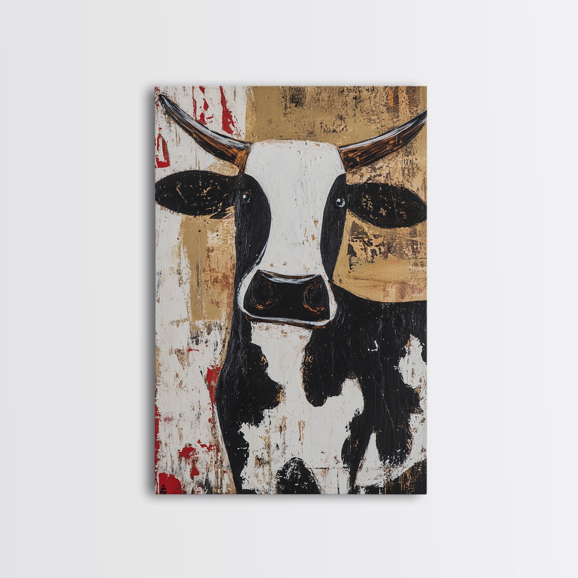 Moo Cow Wall Art, Wabi Sabi Canvas Print, Japanese Style Decor, Minima