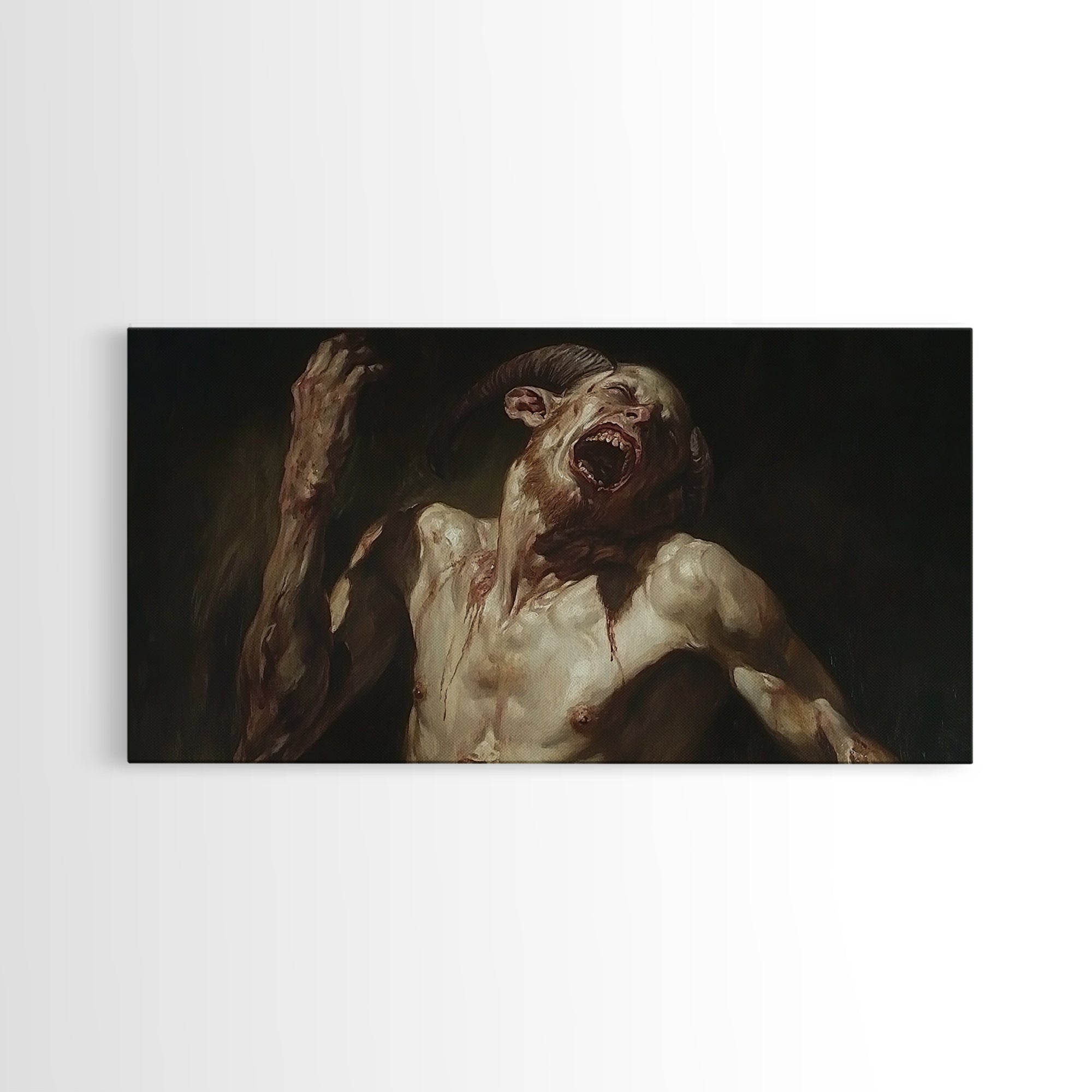 Gothic Victorian Horror Art, Canvas Print, Original Satyr Painting, Go