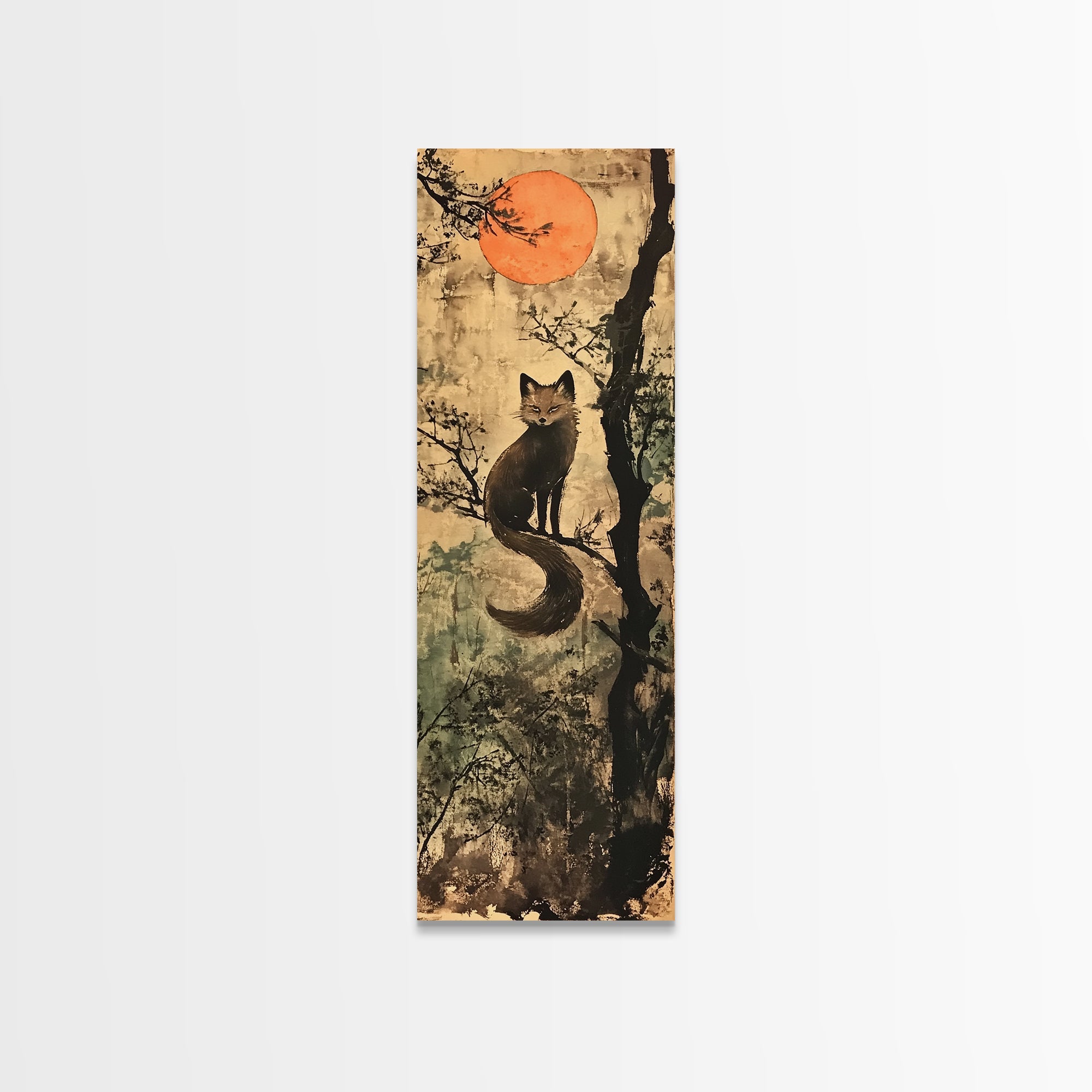 Minimalist Cat Framed Canvas Print Rustic Wall Art Halloween Art Cotta