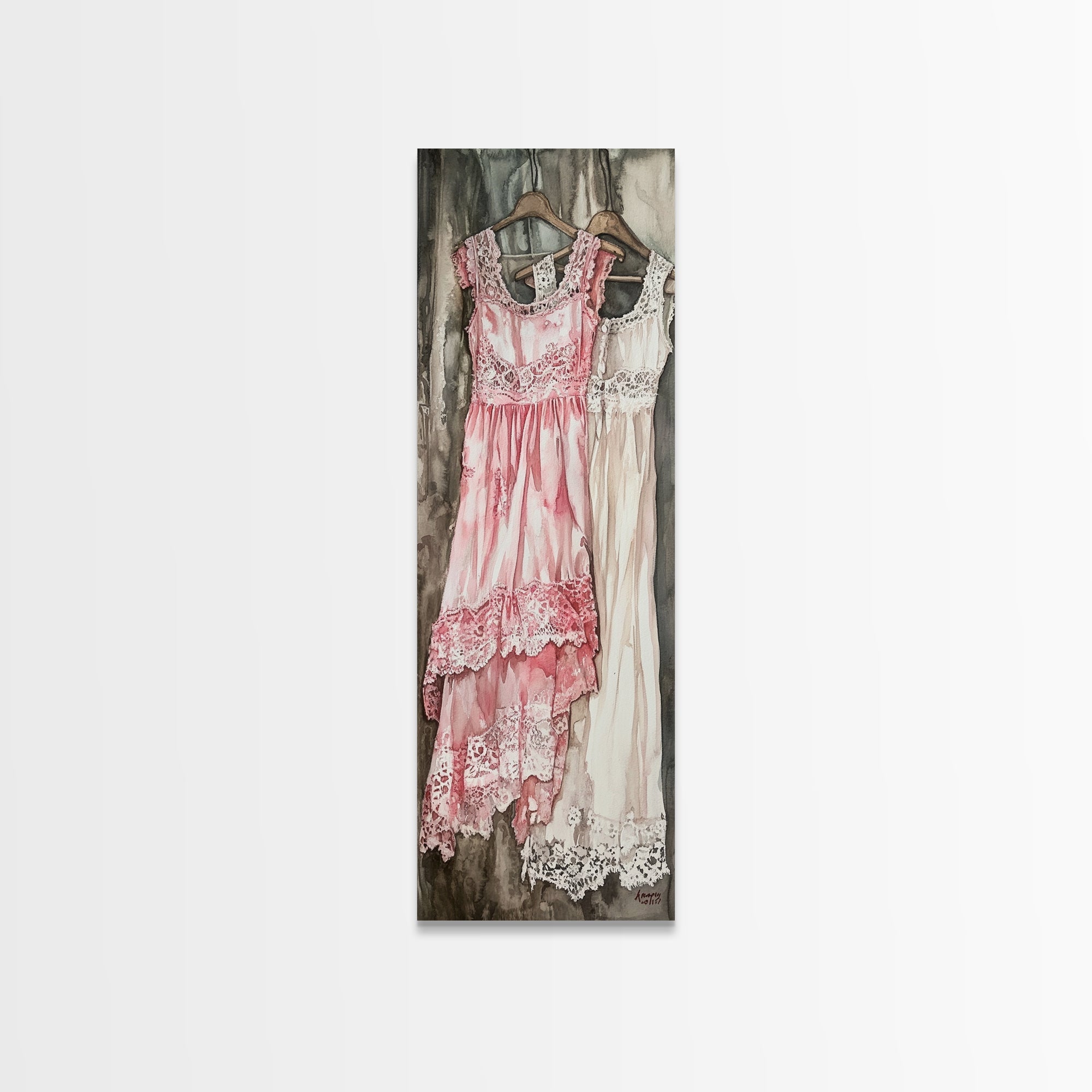 Elegant Lace Dress Art Canvas Print, Light Pink Wall Art, Feminine Cot