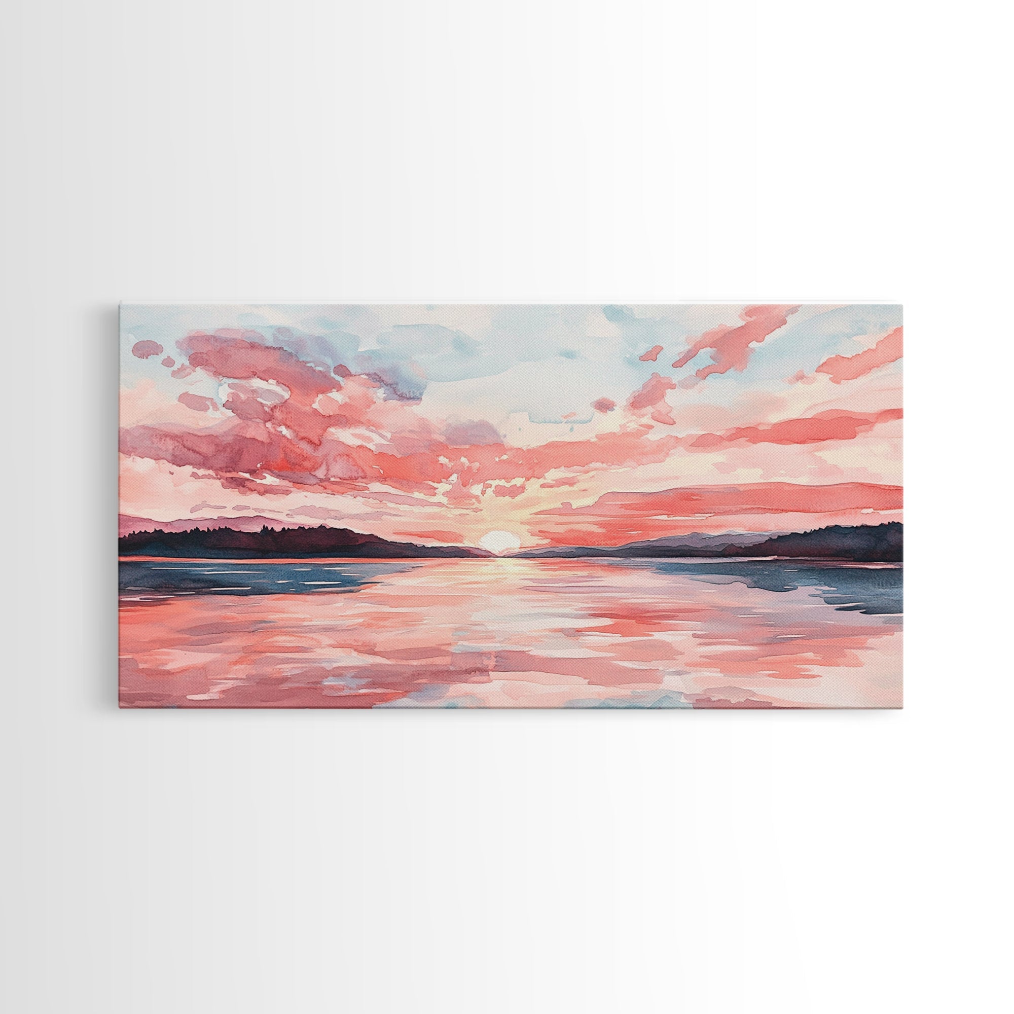 Serene Pink Sunset Canvas Print | Coastal Landscape Art | Nautical Wal