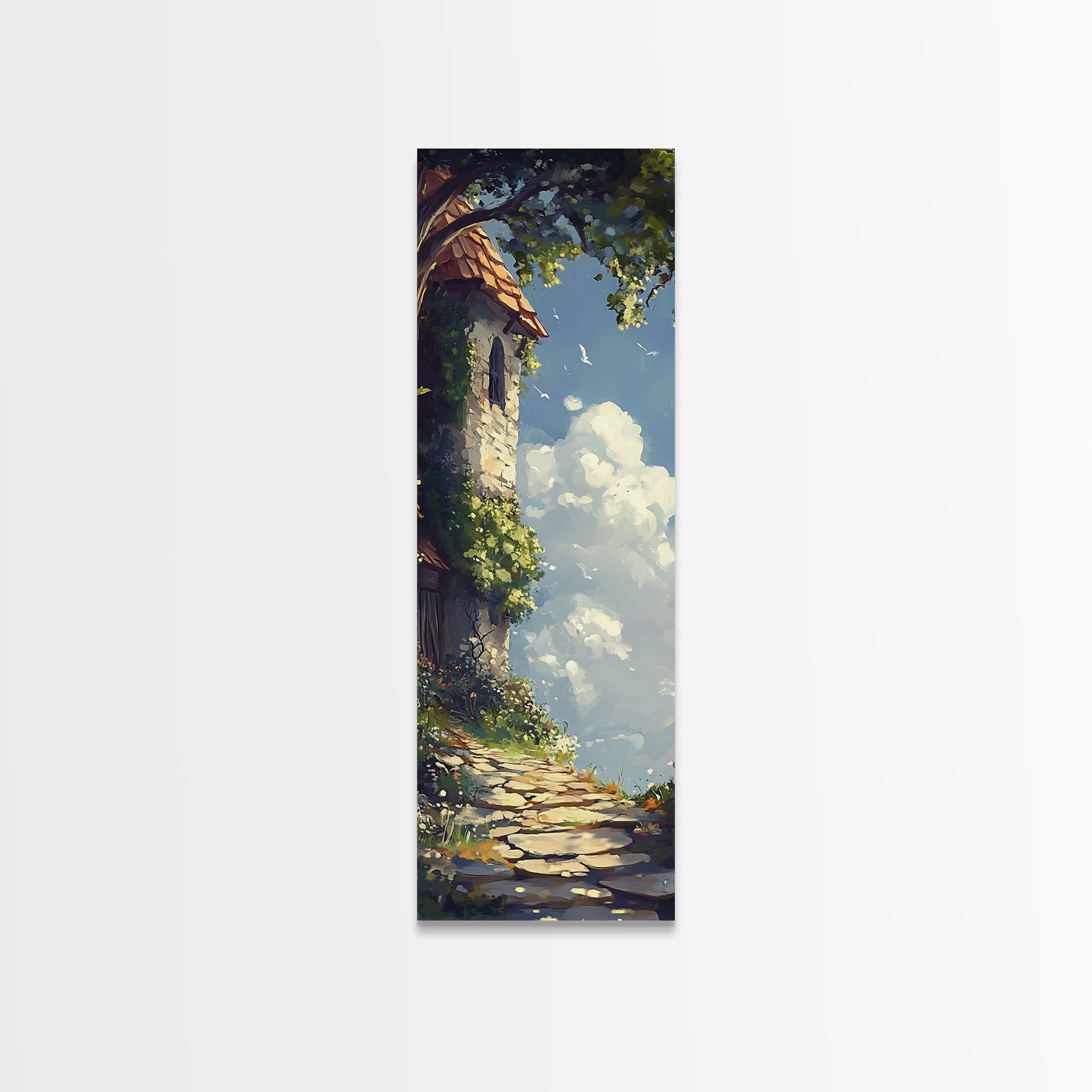 Cottage Tower, whimsical art, fairy tale painting, cottagecore wall ar