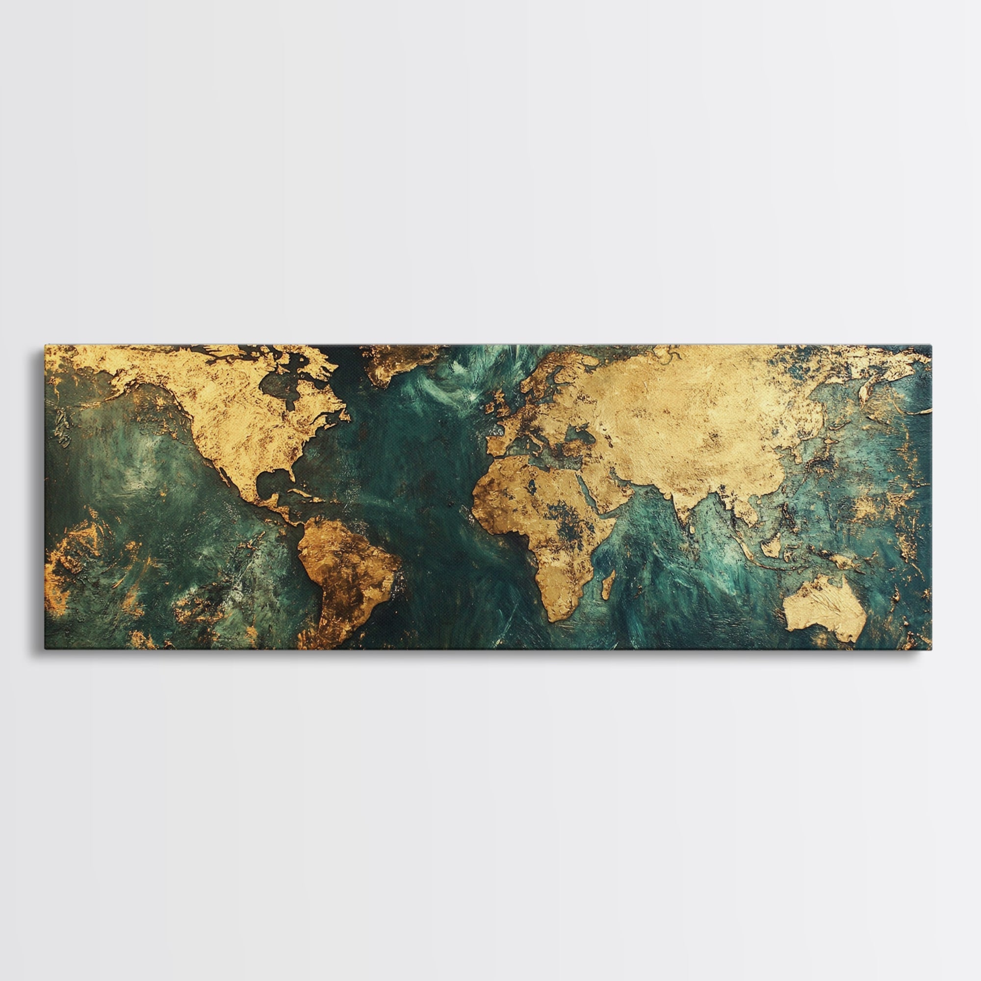 Gold World Map Framed Canvas Print Elegant Travel Wall Art, Luxury Off