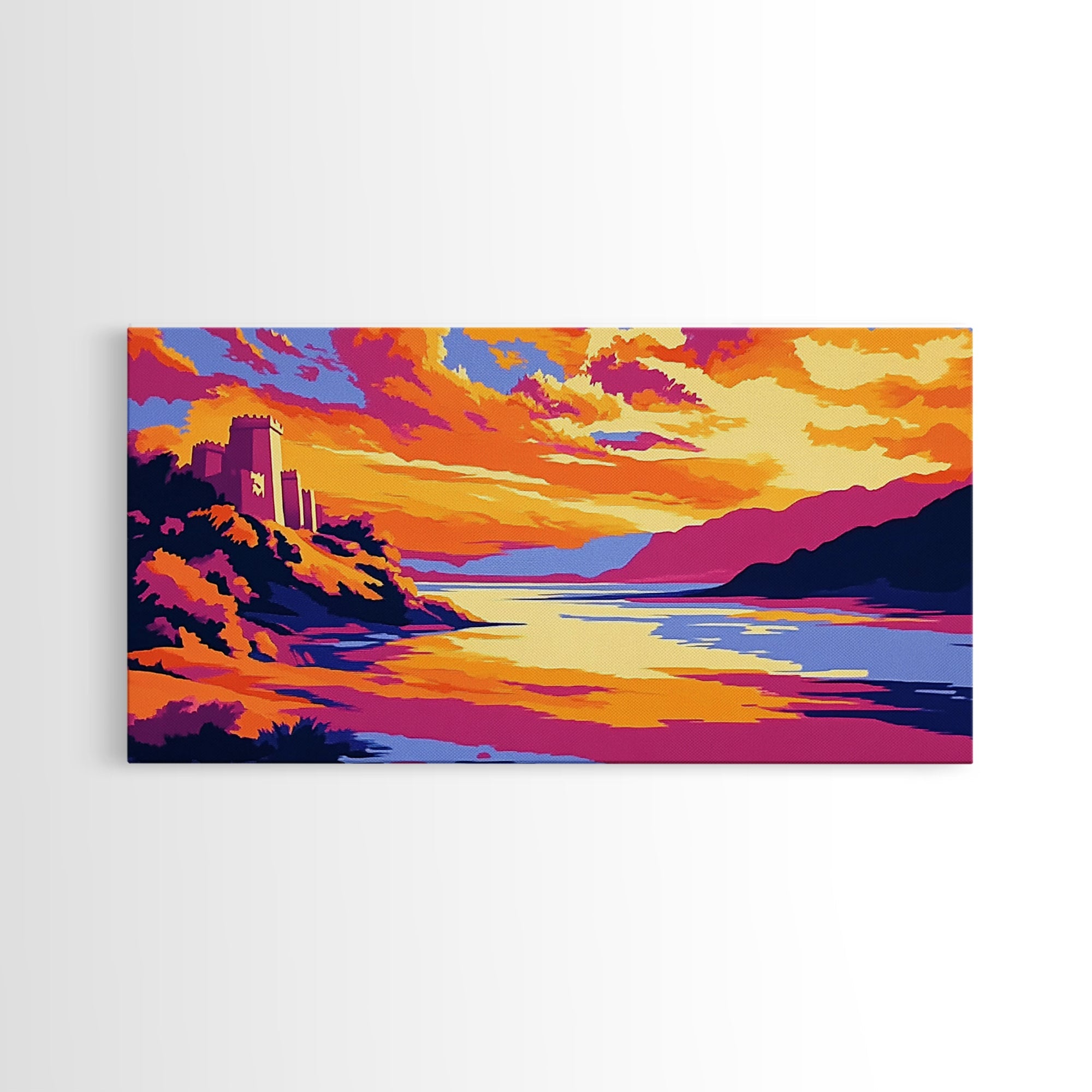 Castle Landscape, Sunset Reflection, Fantasy Art, Nature Wall Art, Fra