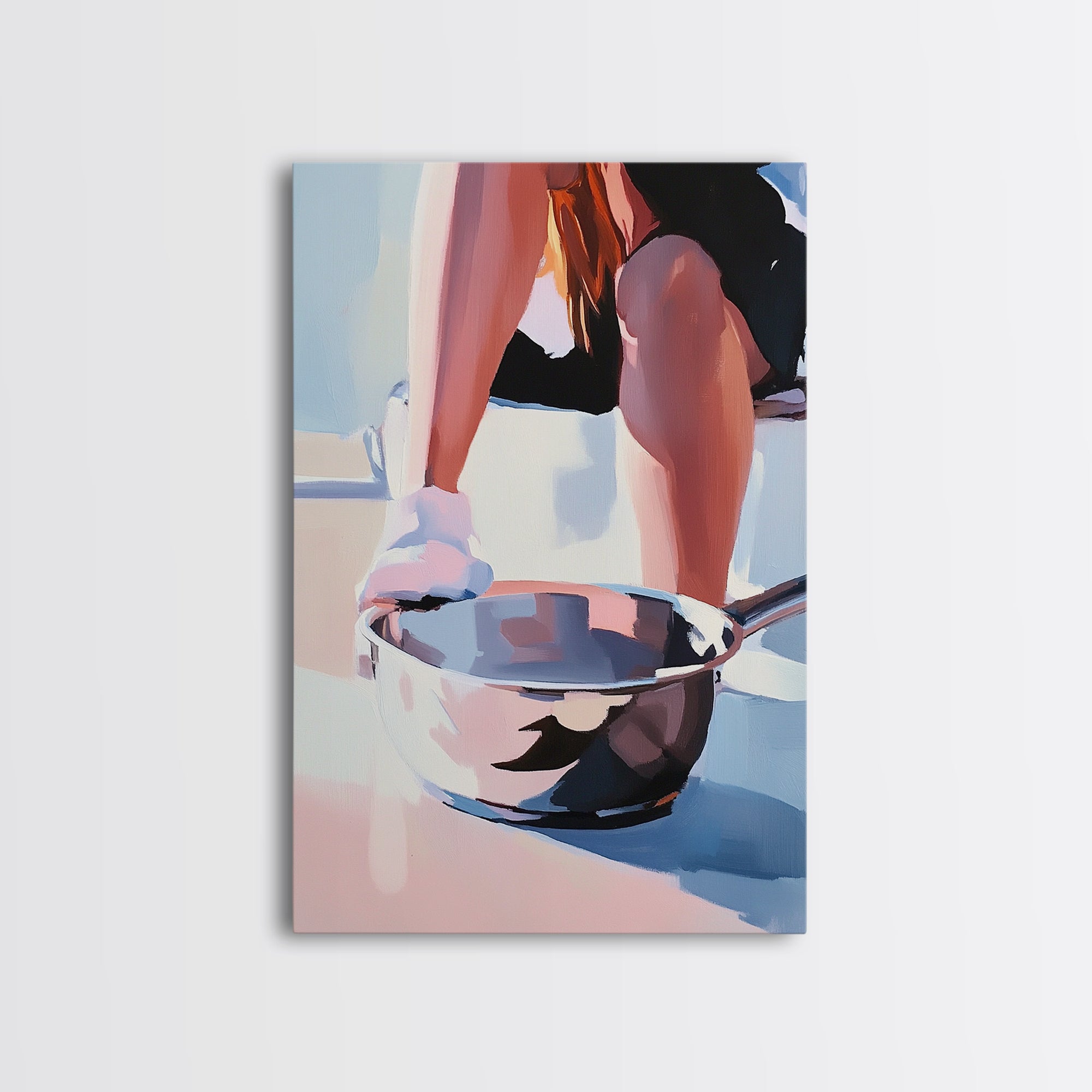 Cooking Scene, Pan Reflection, Modern Artwork, Canvas Print, Kitchen W