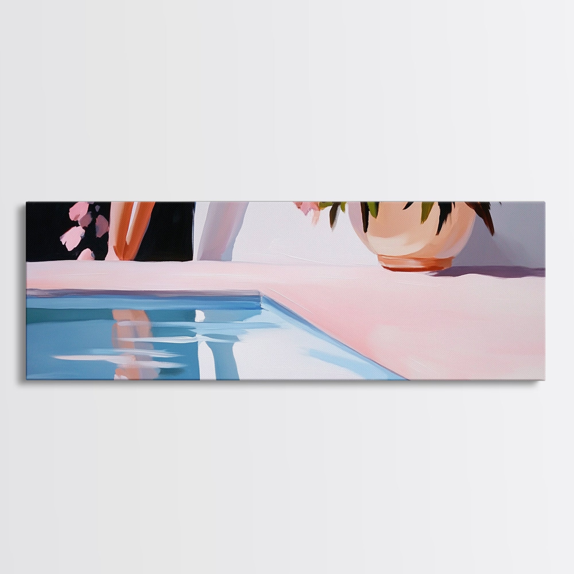 Poolside, Pink Flowers, Relaxing Scene, Canvas Print, Modern Wall Art,