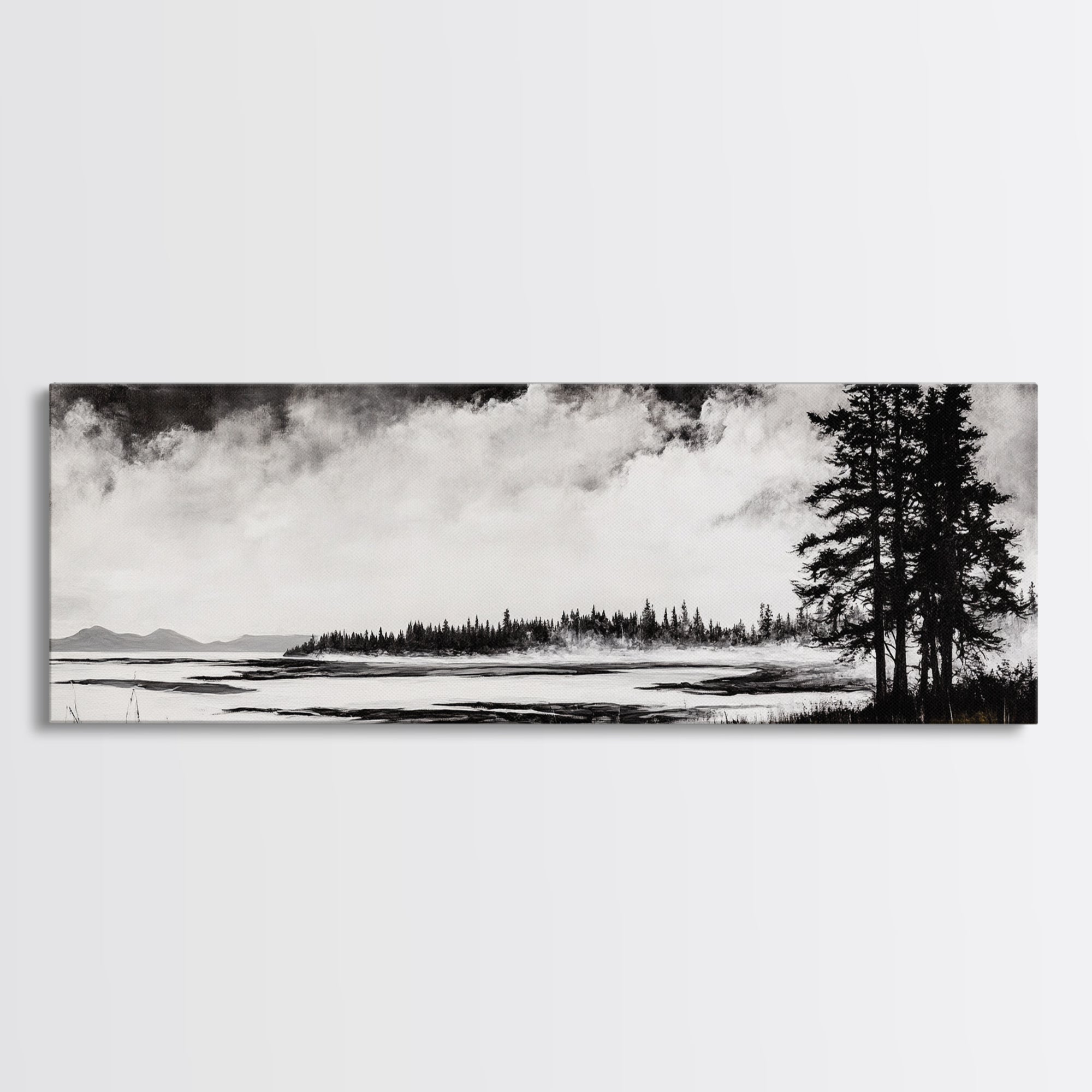 Coastal Landscape Art, Black and White Wall Print, Minimalist Seascape