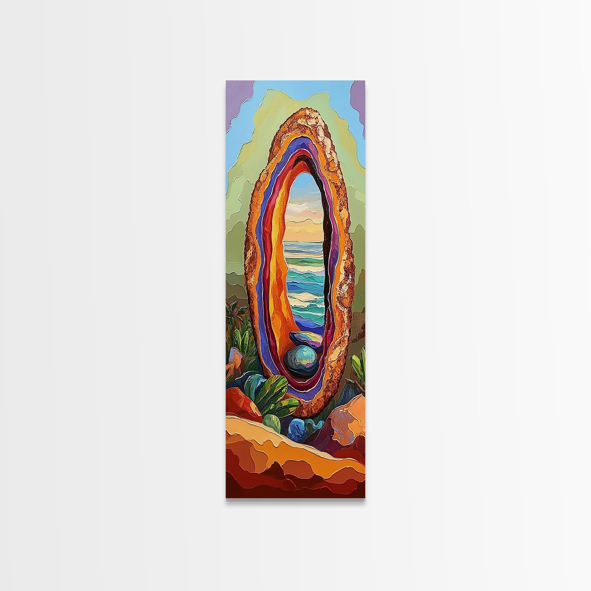Ocean Portal, Geode Shell, Dreamy, Surreal Beach Art, Framed Canvas Pr