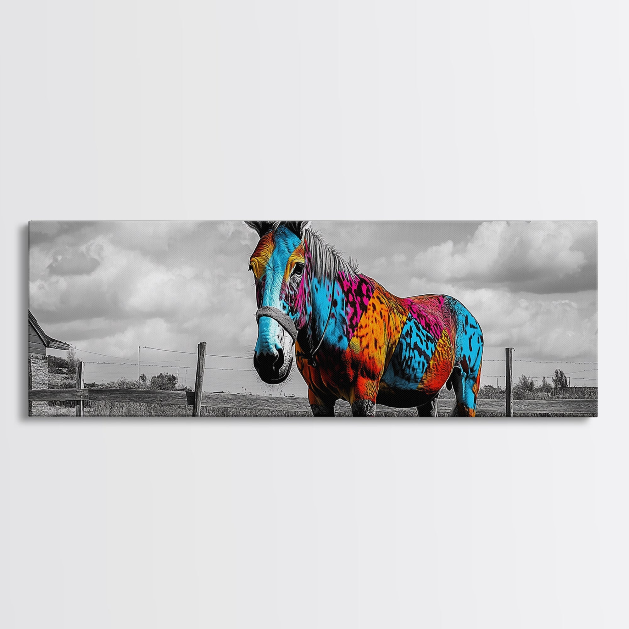 Colorful Mule, Whimsical Art, Wildflower Painting, Cottagecore Wall Ar