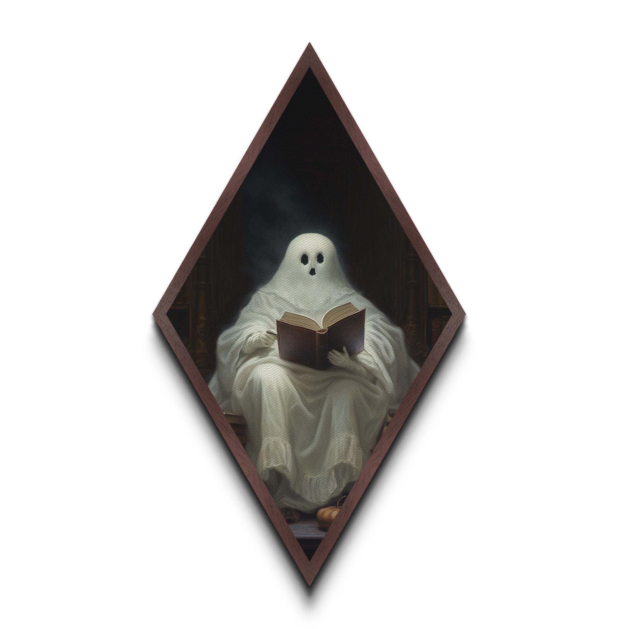 Diamond Shaped Art of a Gothic Skeleton Reading in Shadows, Dark Acade