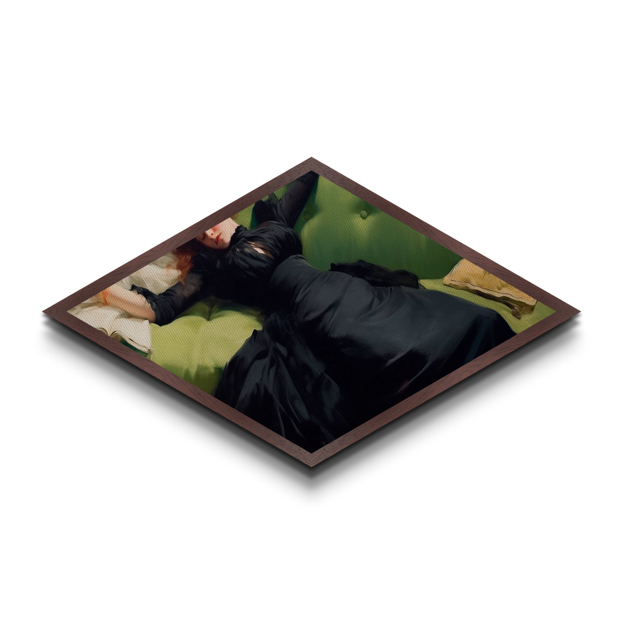 Reclining Lady in Black Diamond Shaped Canvas Textured Print vintage f