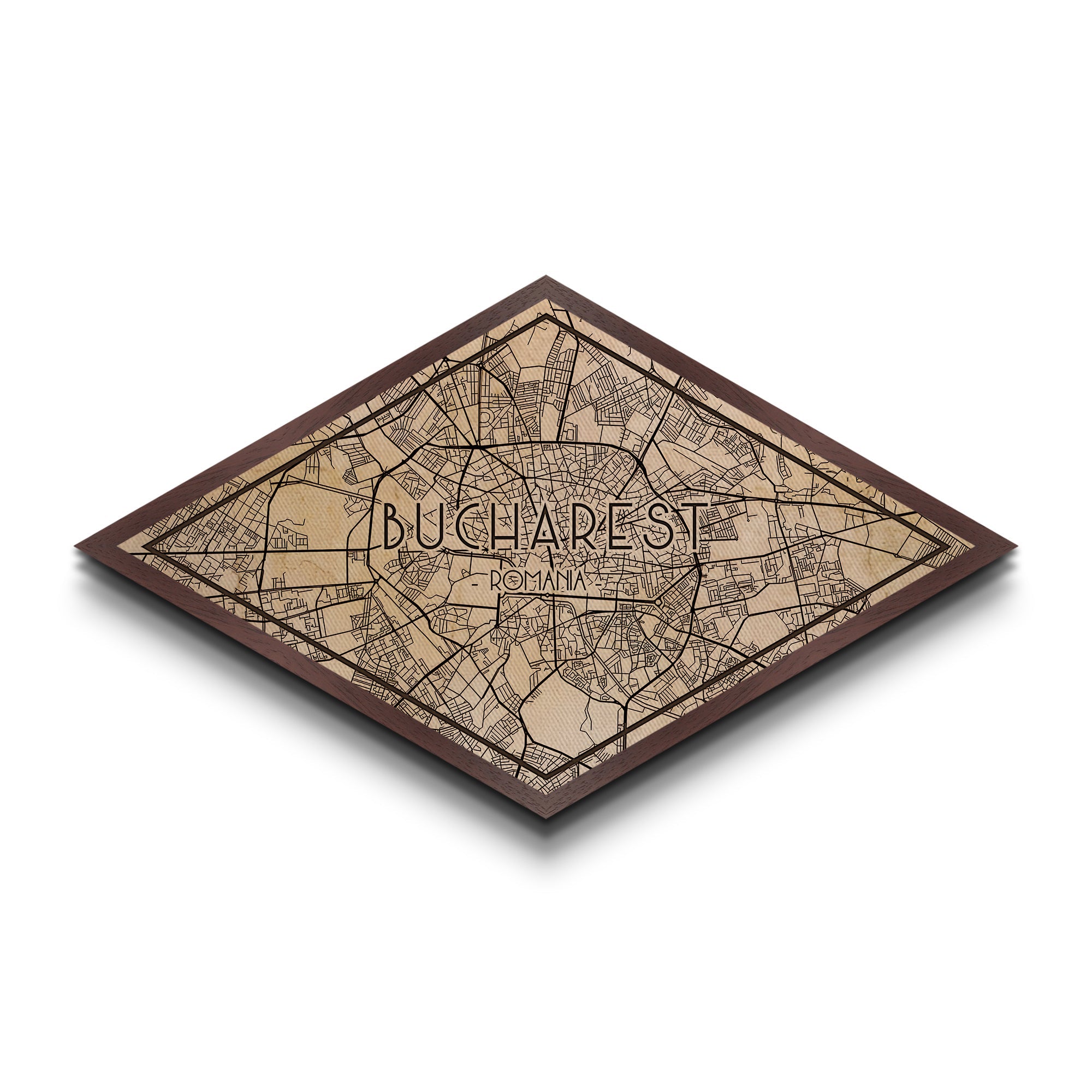 Bucharest - Romania Diamond Shaped City Map, Custom Diamond Shaped Wal