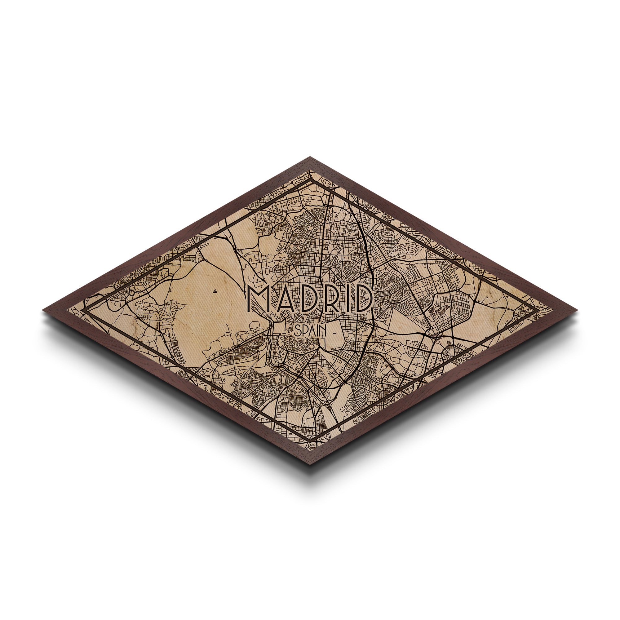 Madrid - Spain Diamond Shaped City Map, Custom Diamond Shaped Wall Art