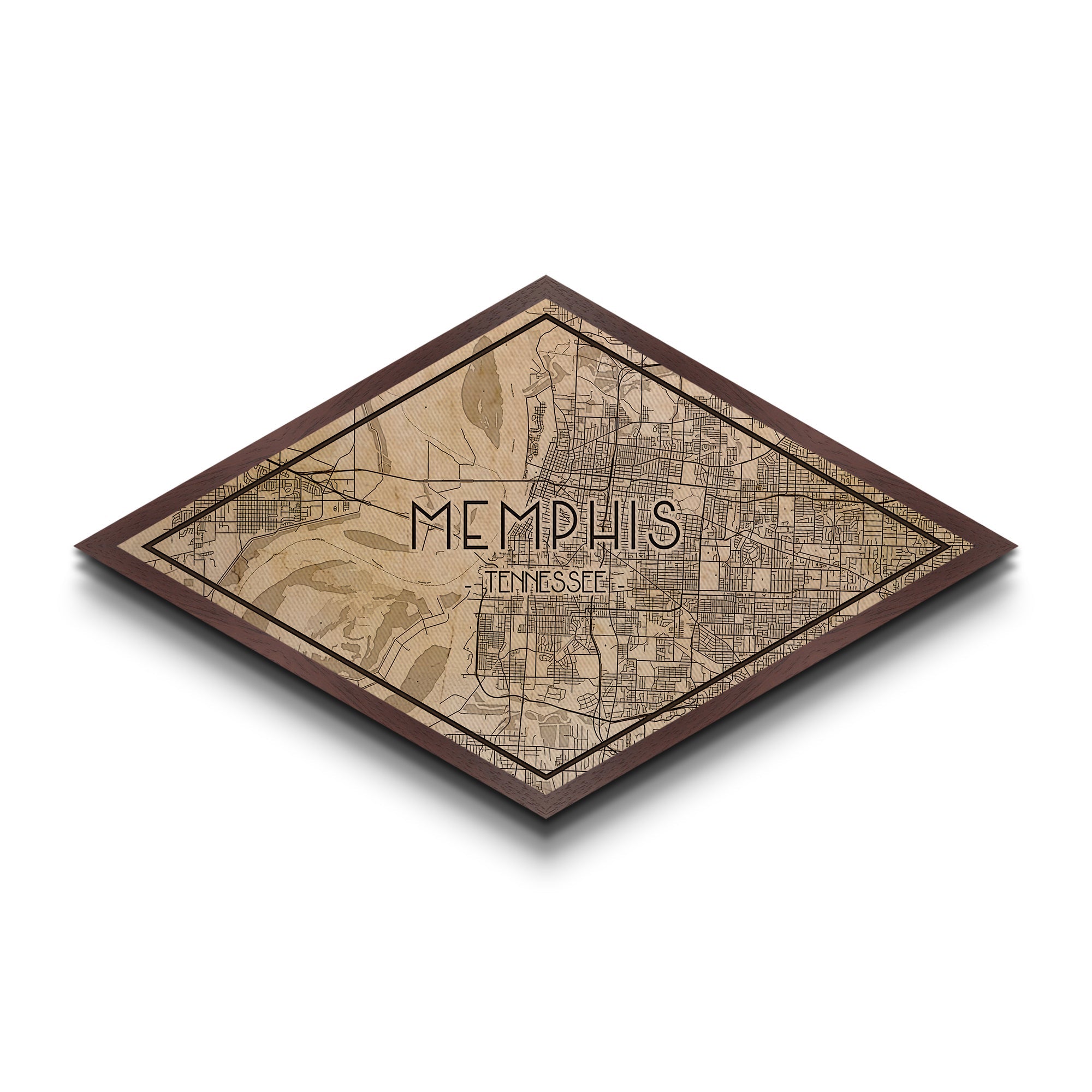 Memphis Diamond Shaped City Map, Custom Diamond Shaped Wall Art, City