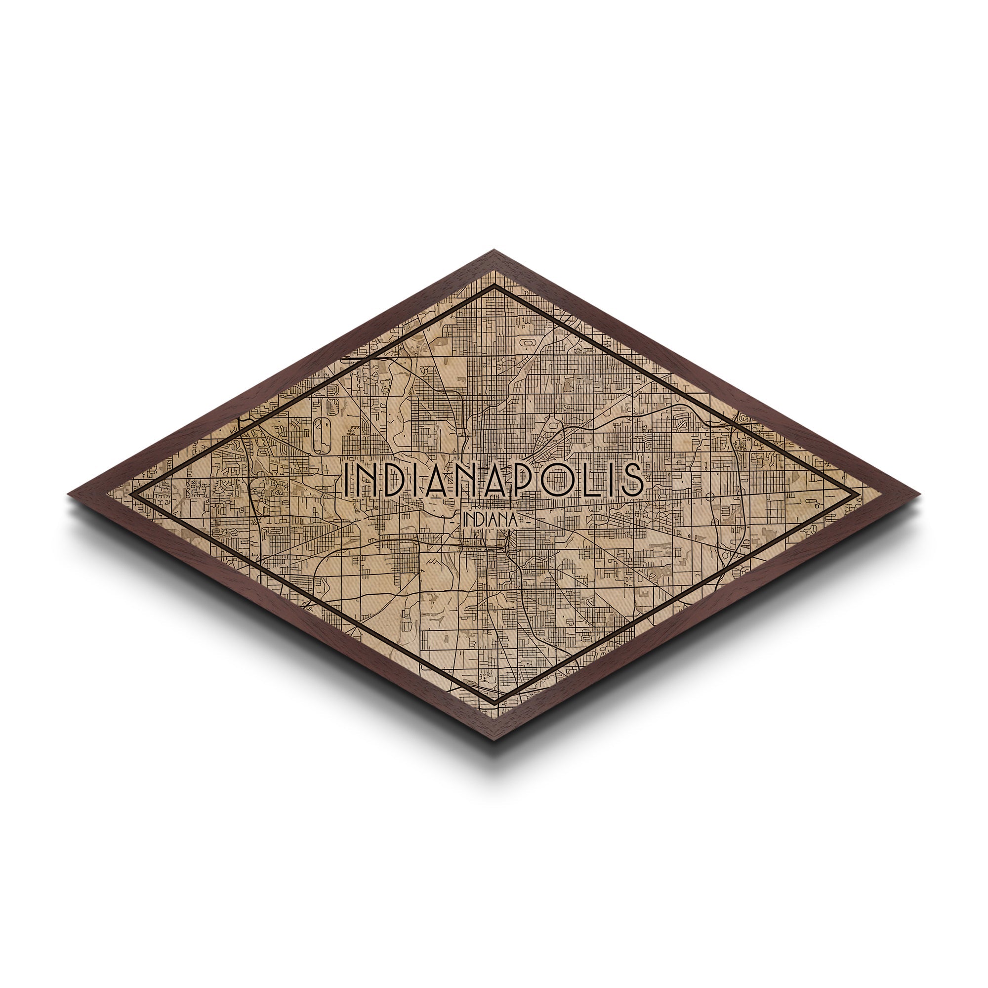 Indianapolis Diamond Shaped City Map, Custom Diamond Shaped Wall Art,