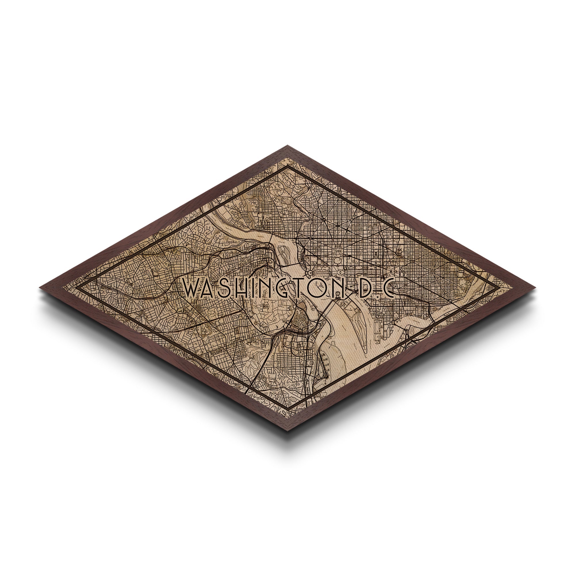 Washington D.C Diamond Shaped City Map, Custom Diamond Shaped Wall Art