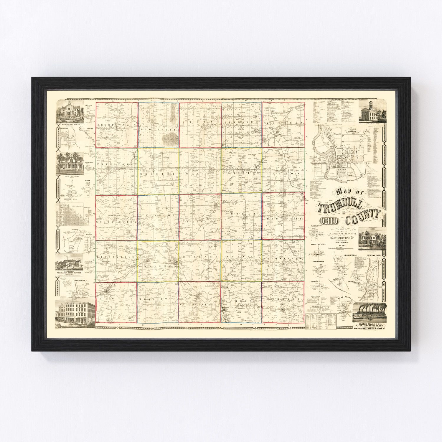 Vintage Map of Trumbull County, Ohio 1856