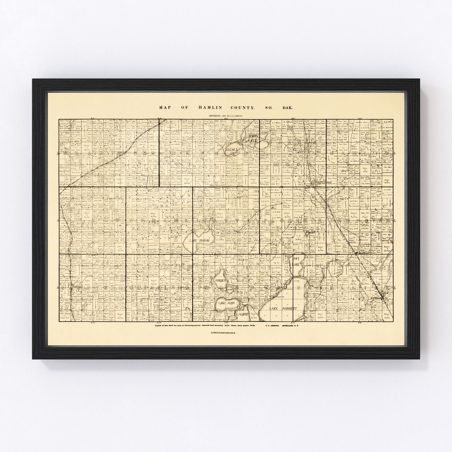 Vintage Map of Hamlin County, South Dakota 1897