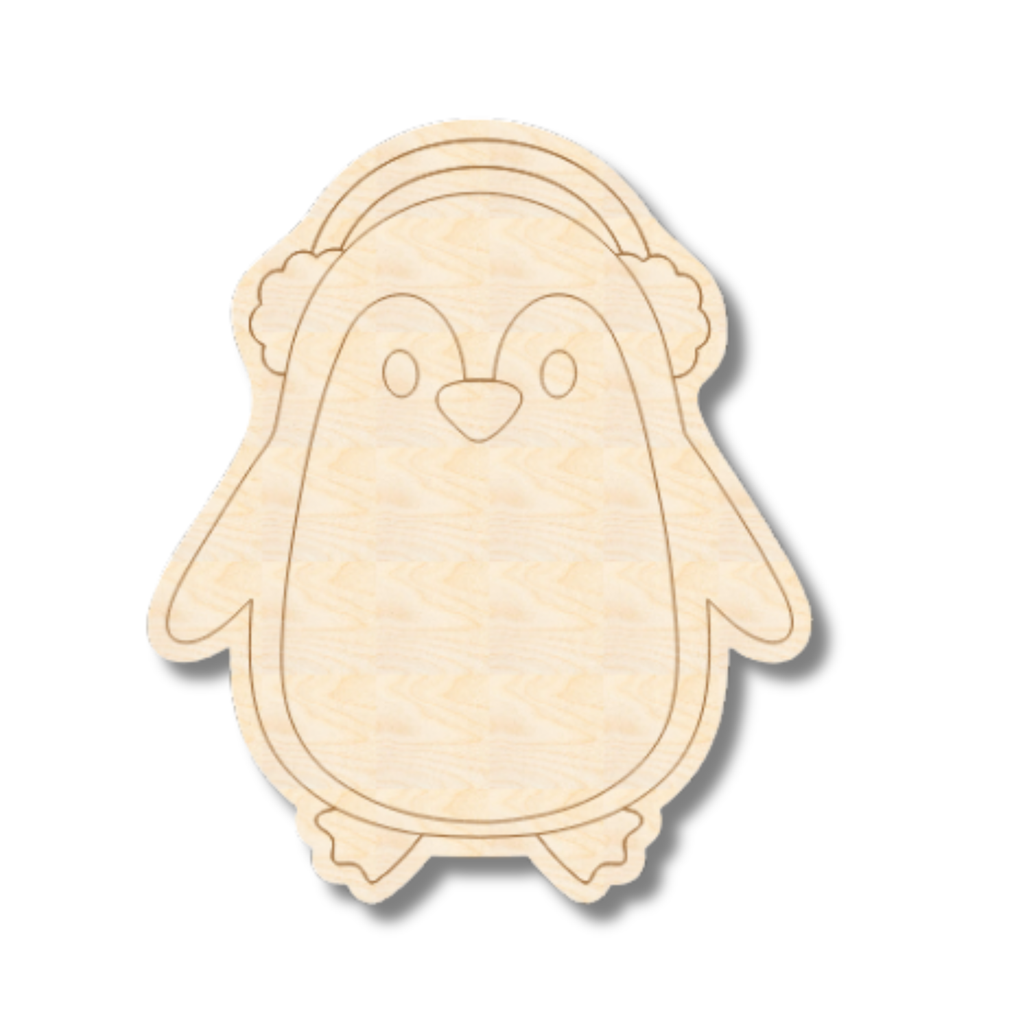 Unfinished Wood Etched Penguin with Earmuffs Shape | Paint By Line Cra