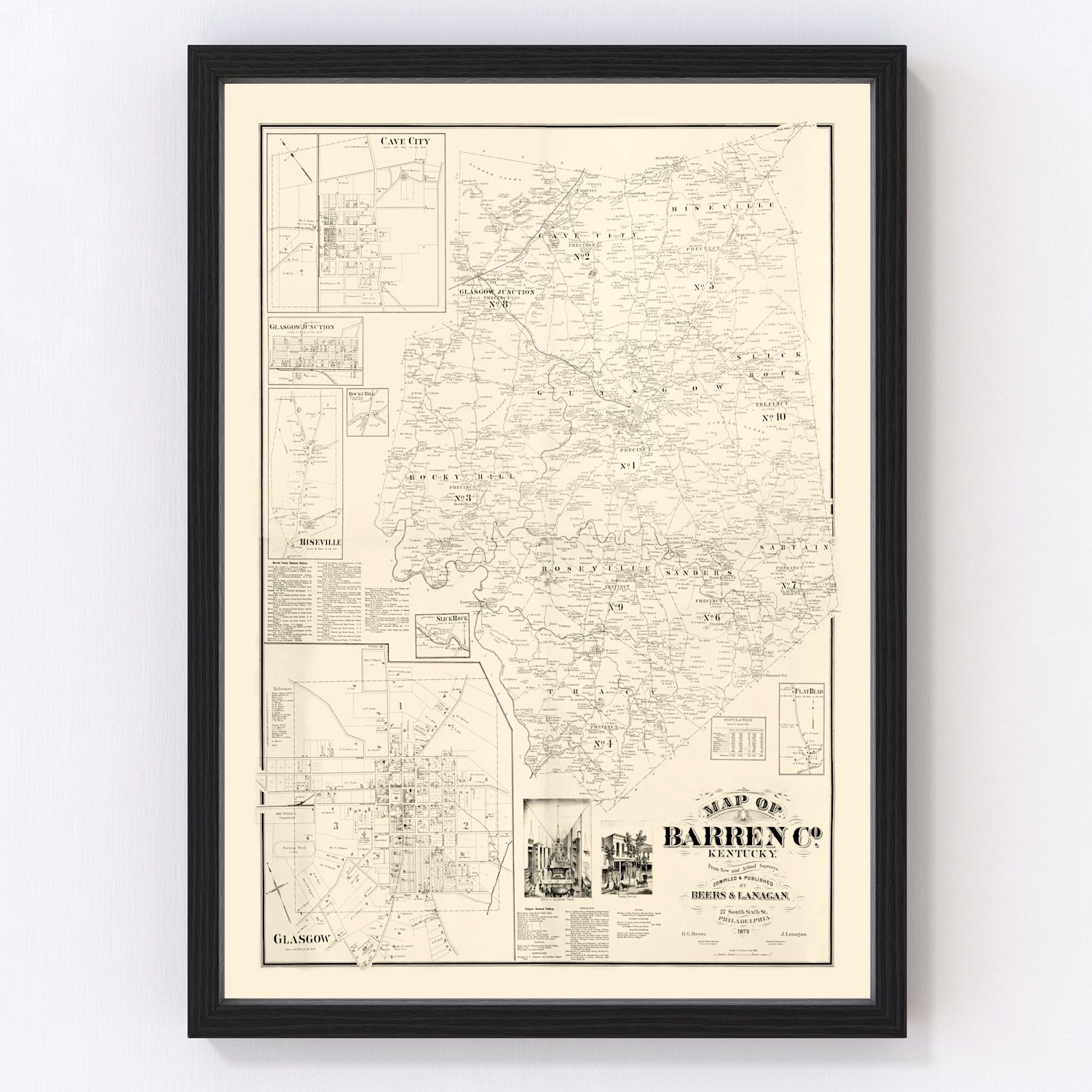 Vintage Map of Barren County, Kentucky 1879