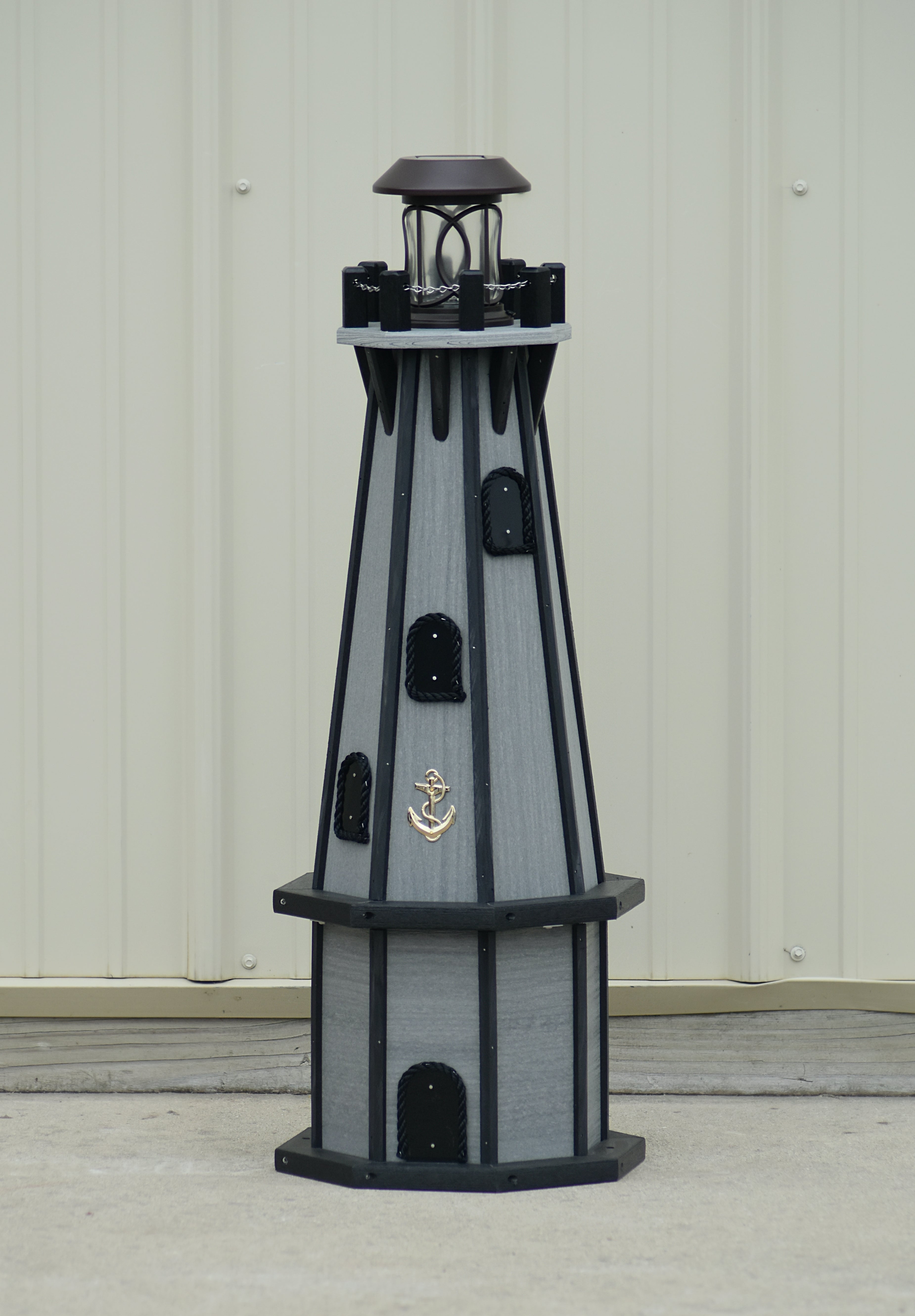 32" Octagon Solar Powered Poly Lighthouse Driftwood Gray with Black Tr