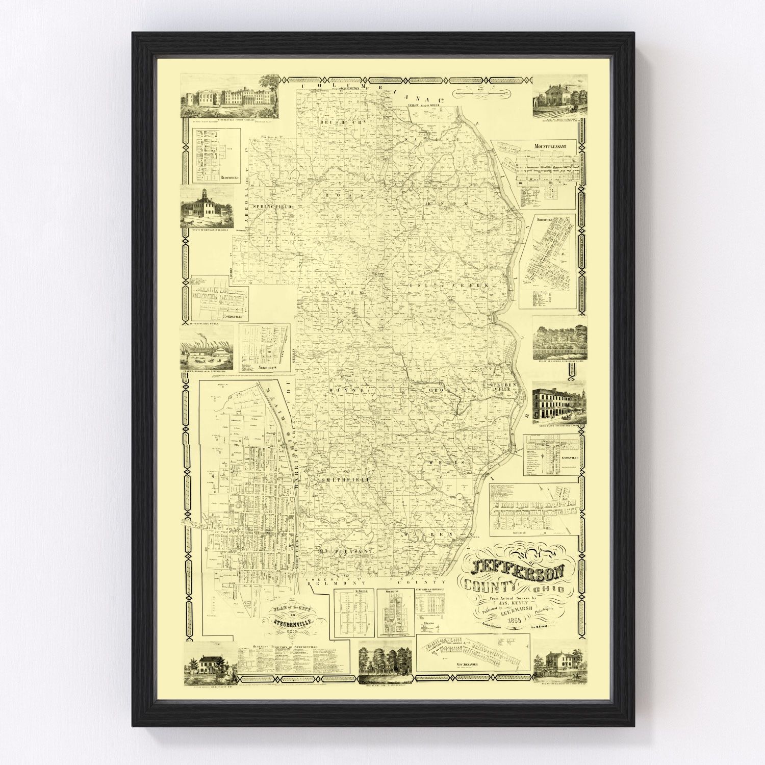 Vintage Map of Jefferson County, Ohio 1856
