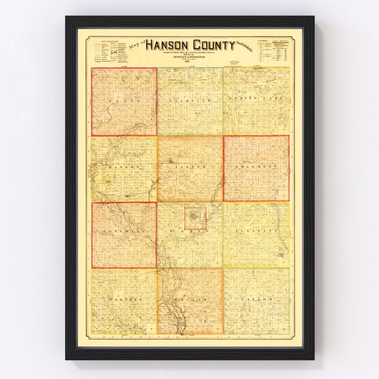 Vintage Map of Hanson County, South Dakota 1893
