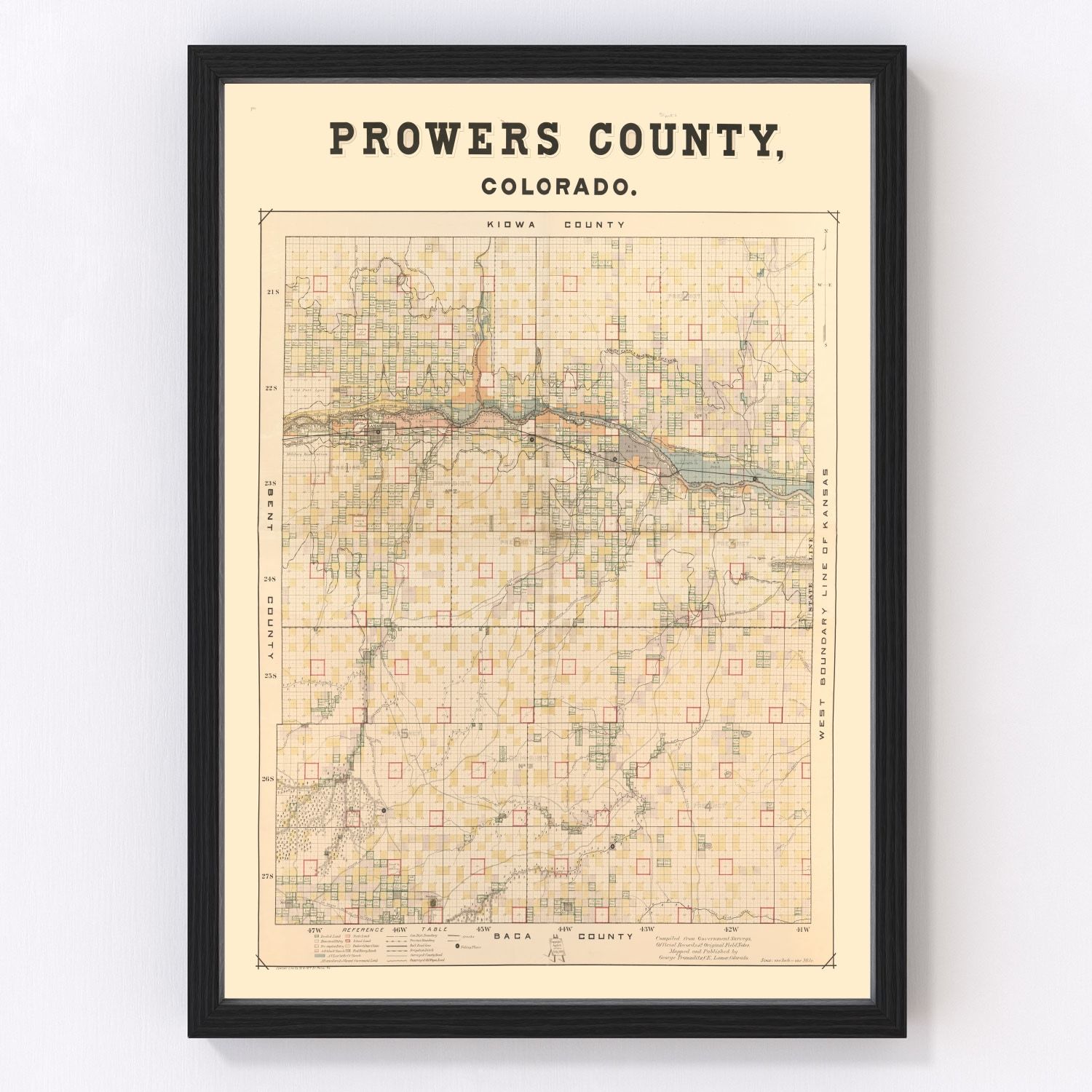 Vintage Map of Prowers County, Colorado 1889