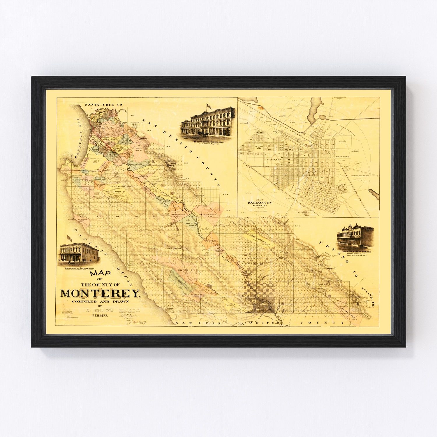 Vintage Map of Monterey County, California 1877