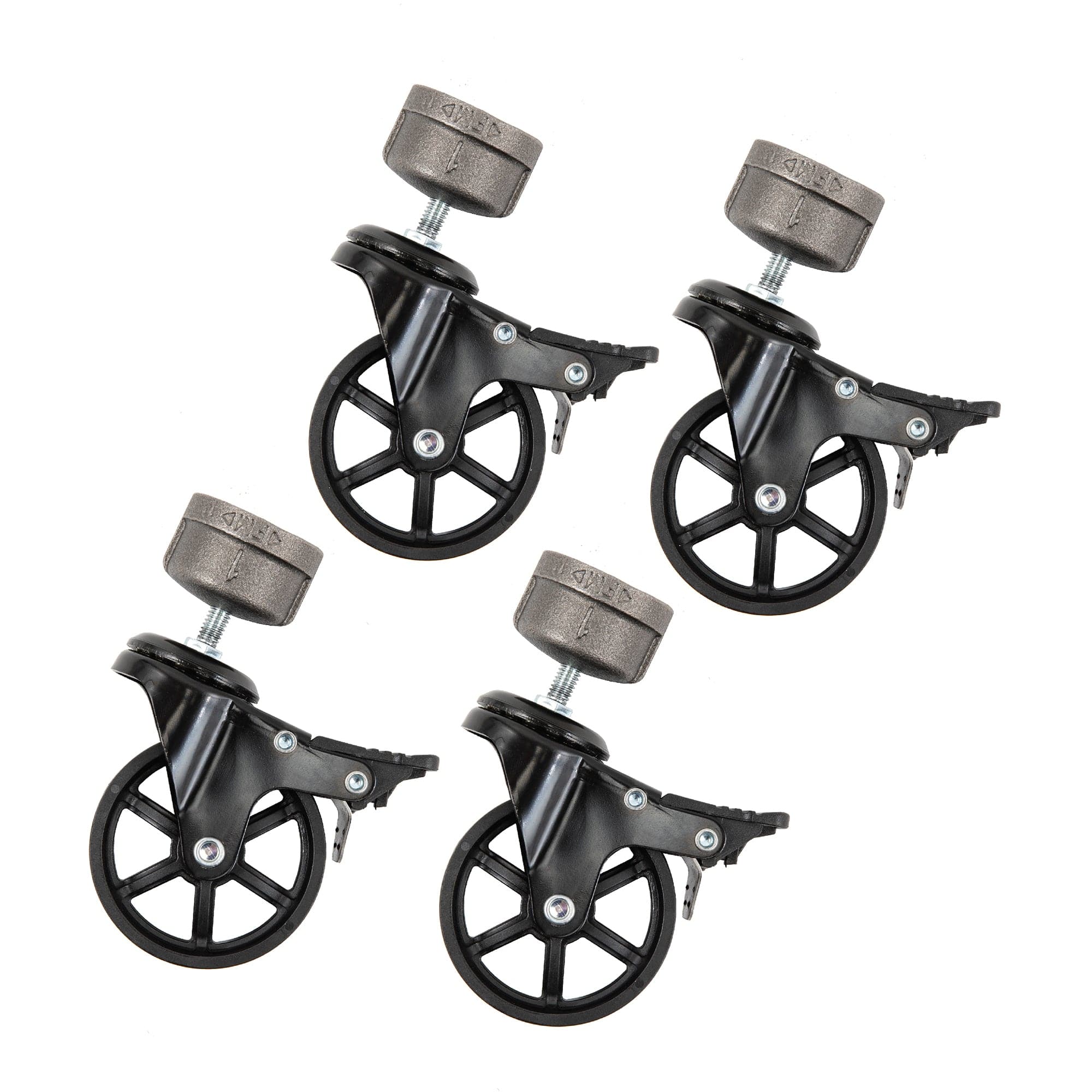 Swivel Caster Wheels for 1” Pipe with Locking Mechanism (4-Pack)