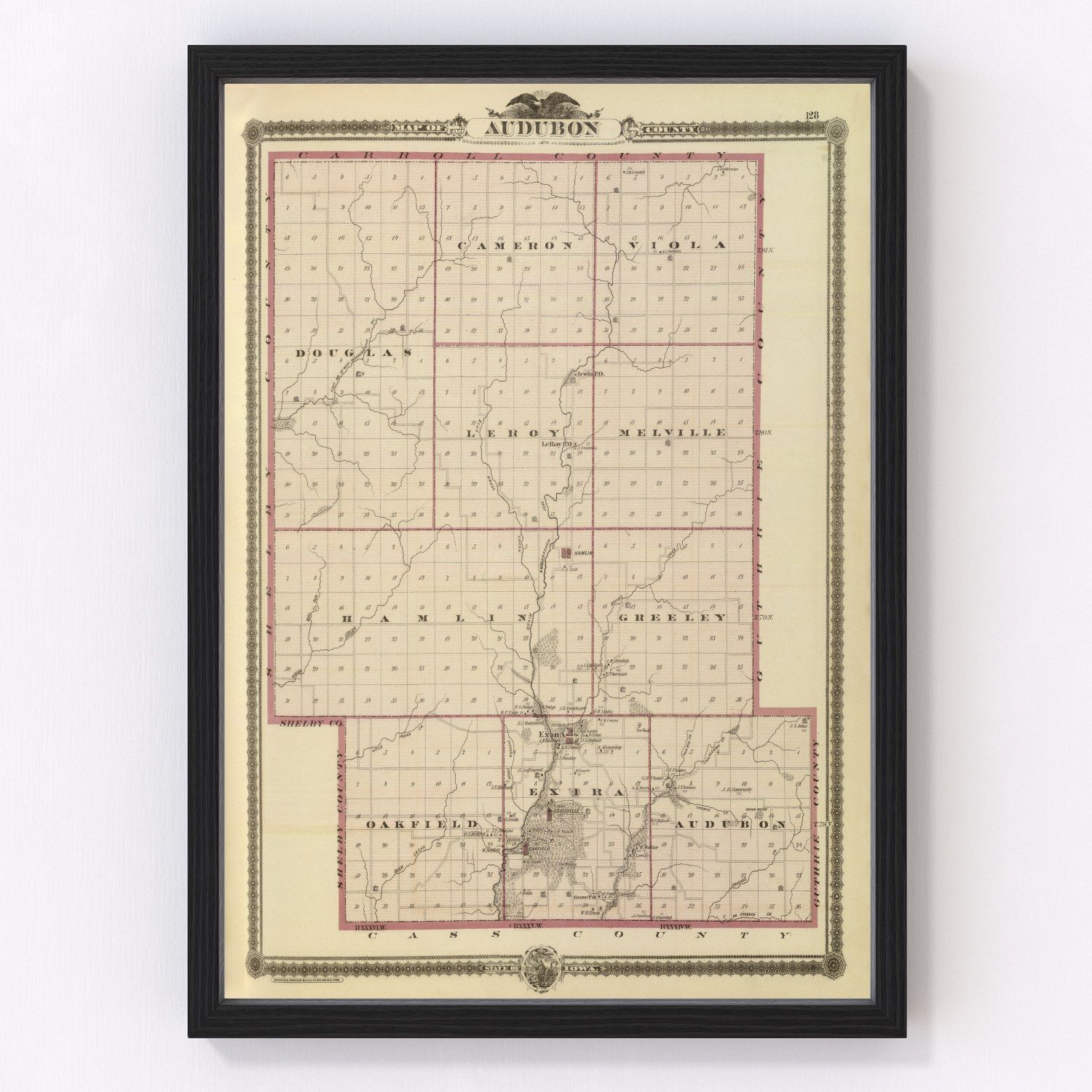 Vintage Map of Audubon County, Iowa 1875
