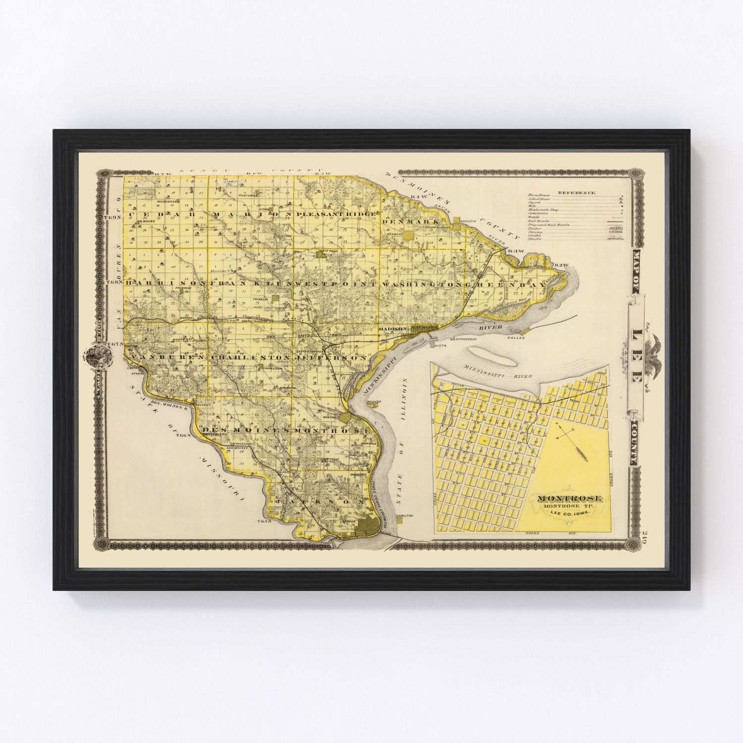 Vintage Map of Lee County, Iowa 1875