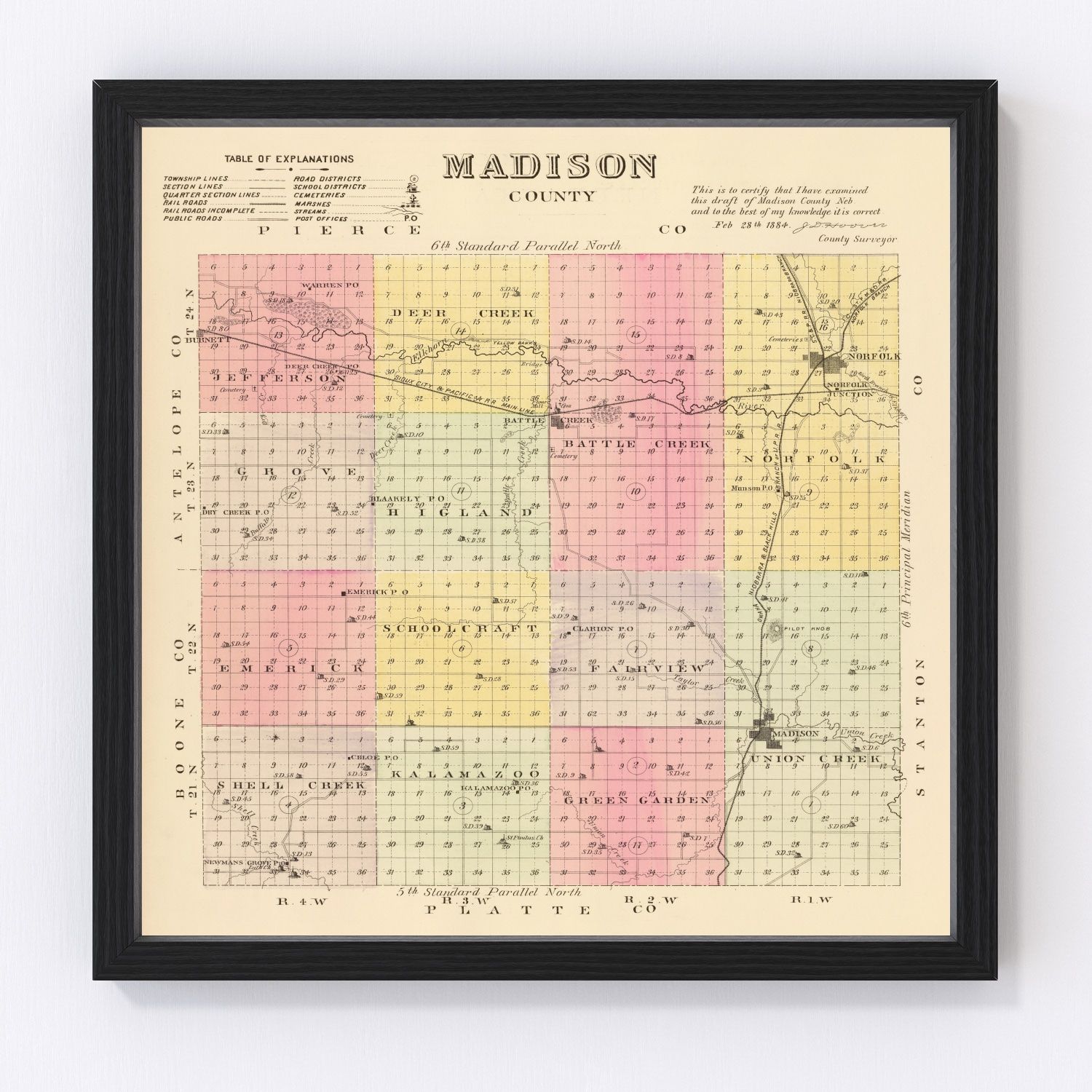 Vintage Map of Madison County, Nebraska 1885