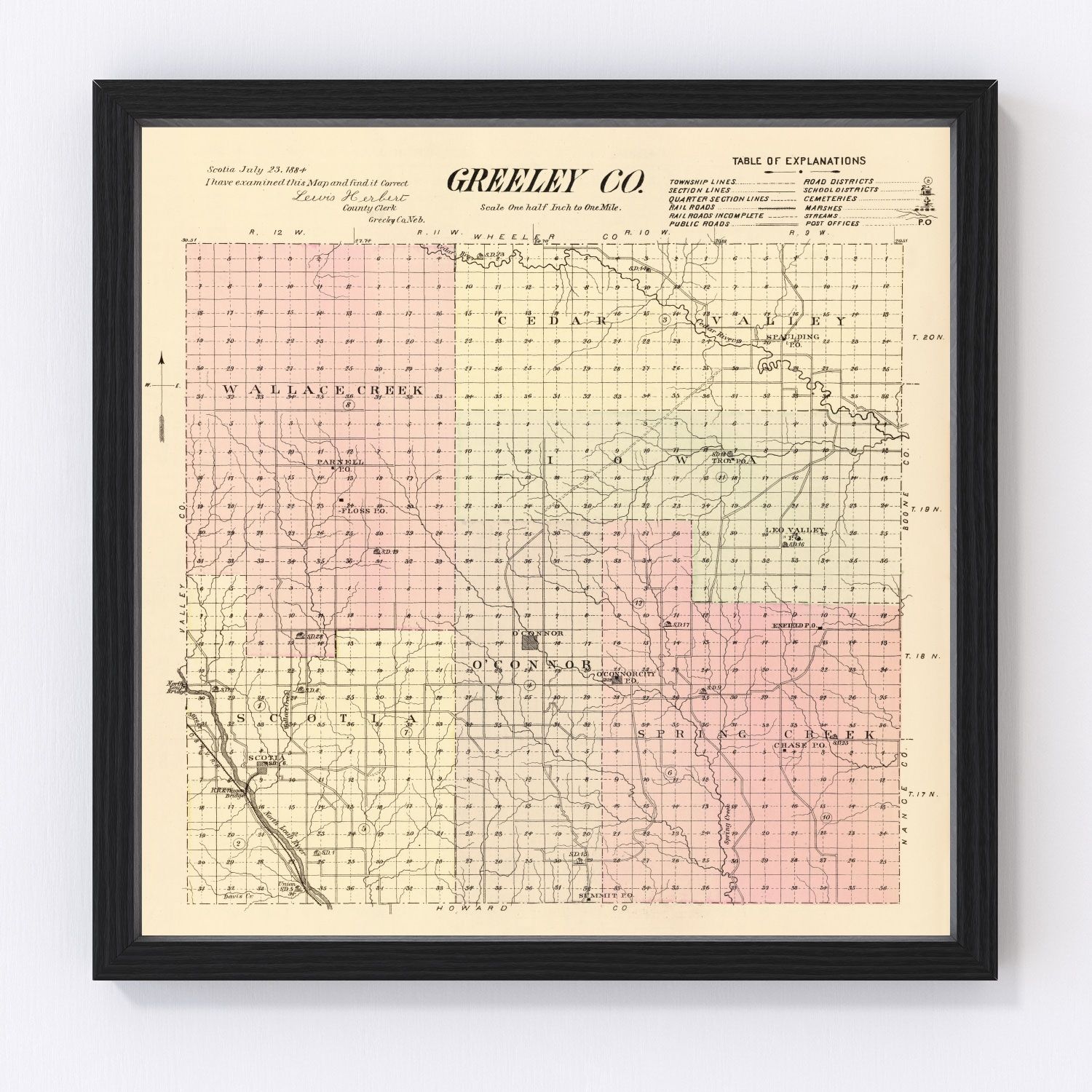 Vintage Map of Greeley County, Nebraska 1885