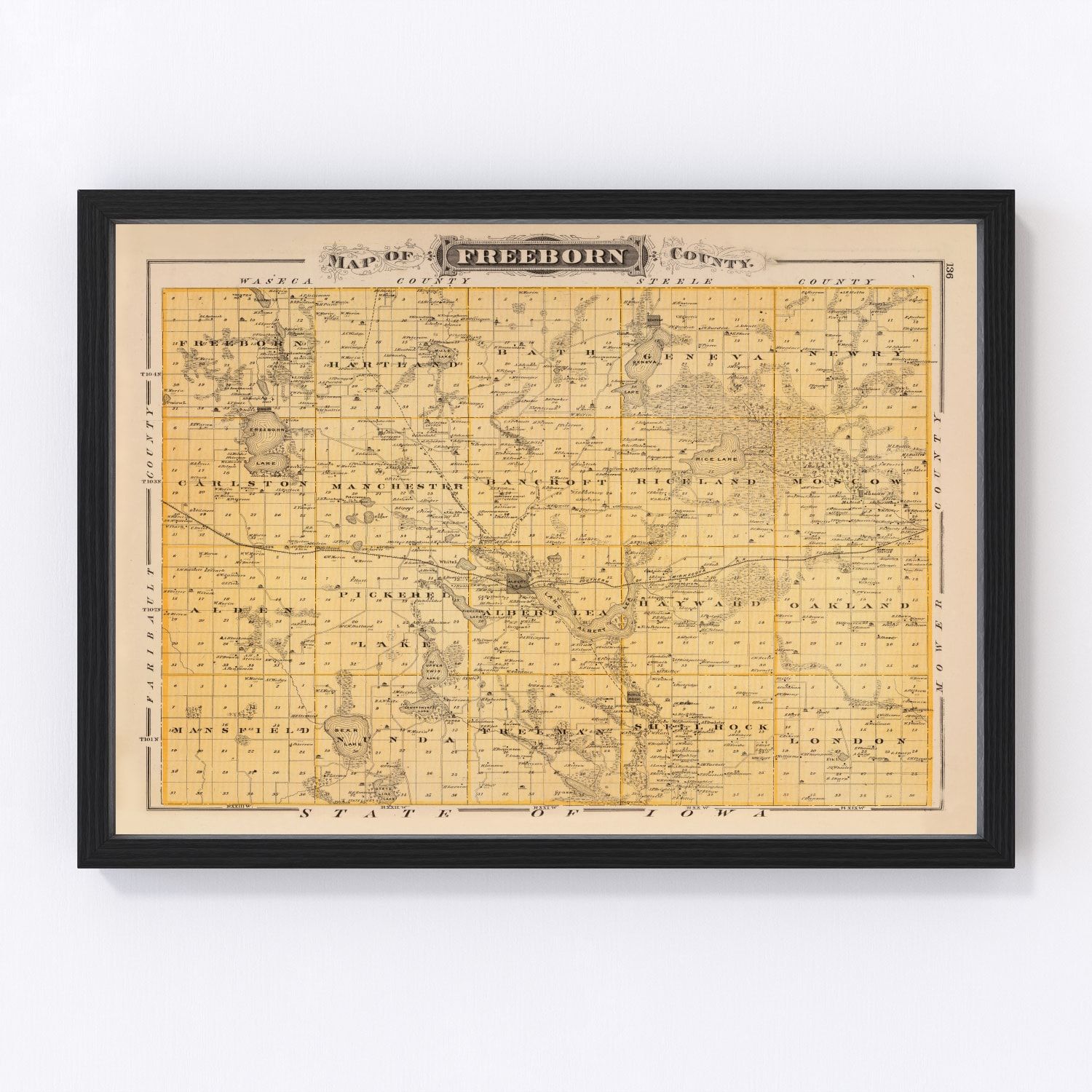 Vintage Map of Freeborn County, Minnesota 1874