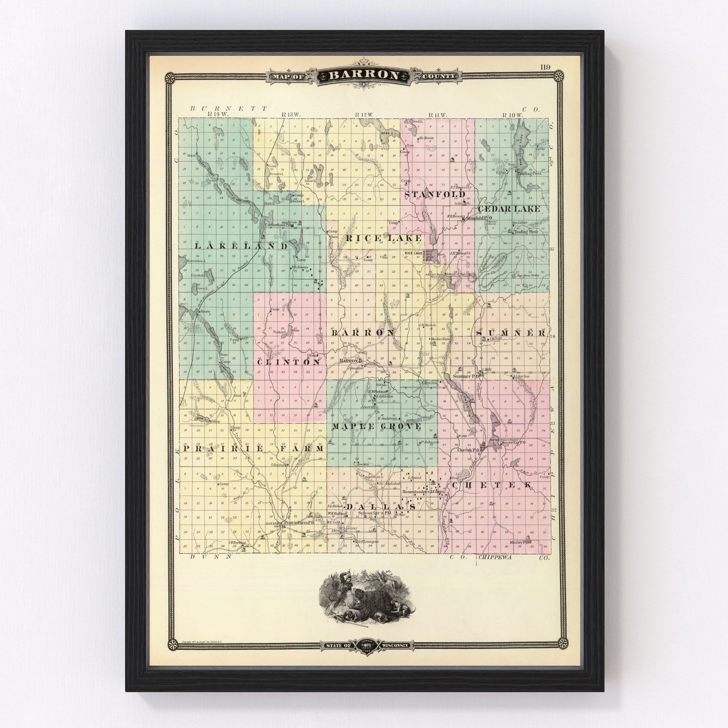 Vintage Map of Barron County, Wisconsin 1878