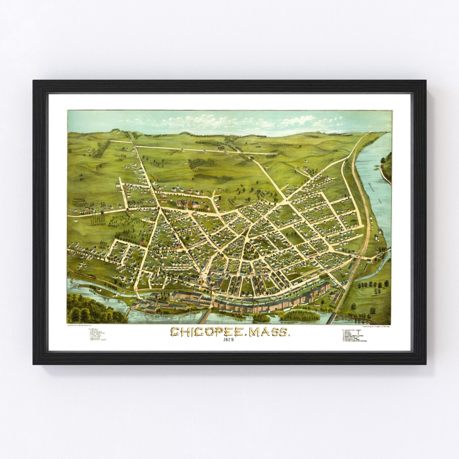 Vintage Map of Chicopee, Massachusetts 1878