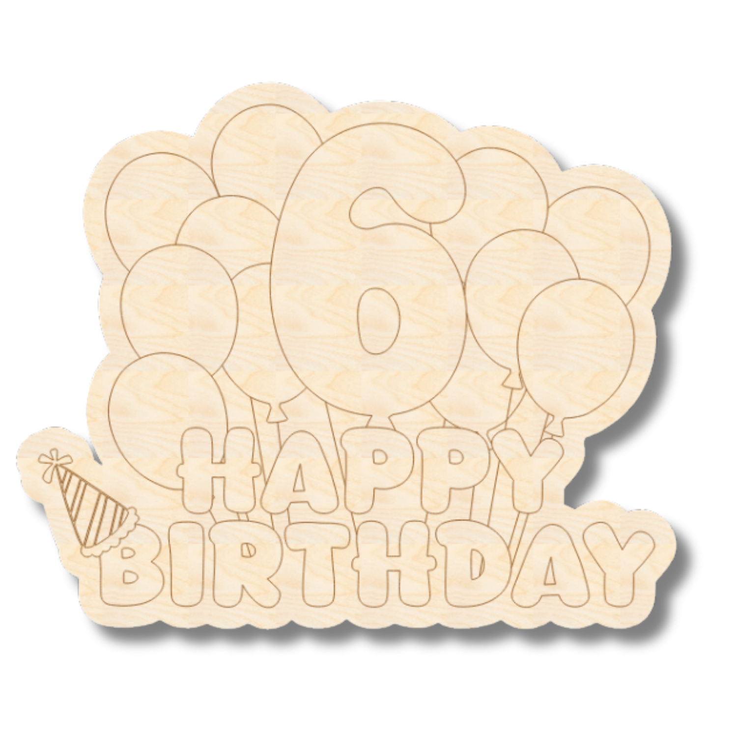 Unfinished Wood Etched 6th Birthday Balloons Shape | Paint By Line Cra