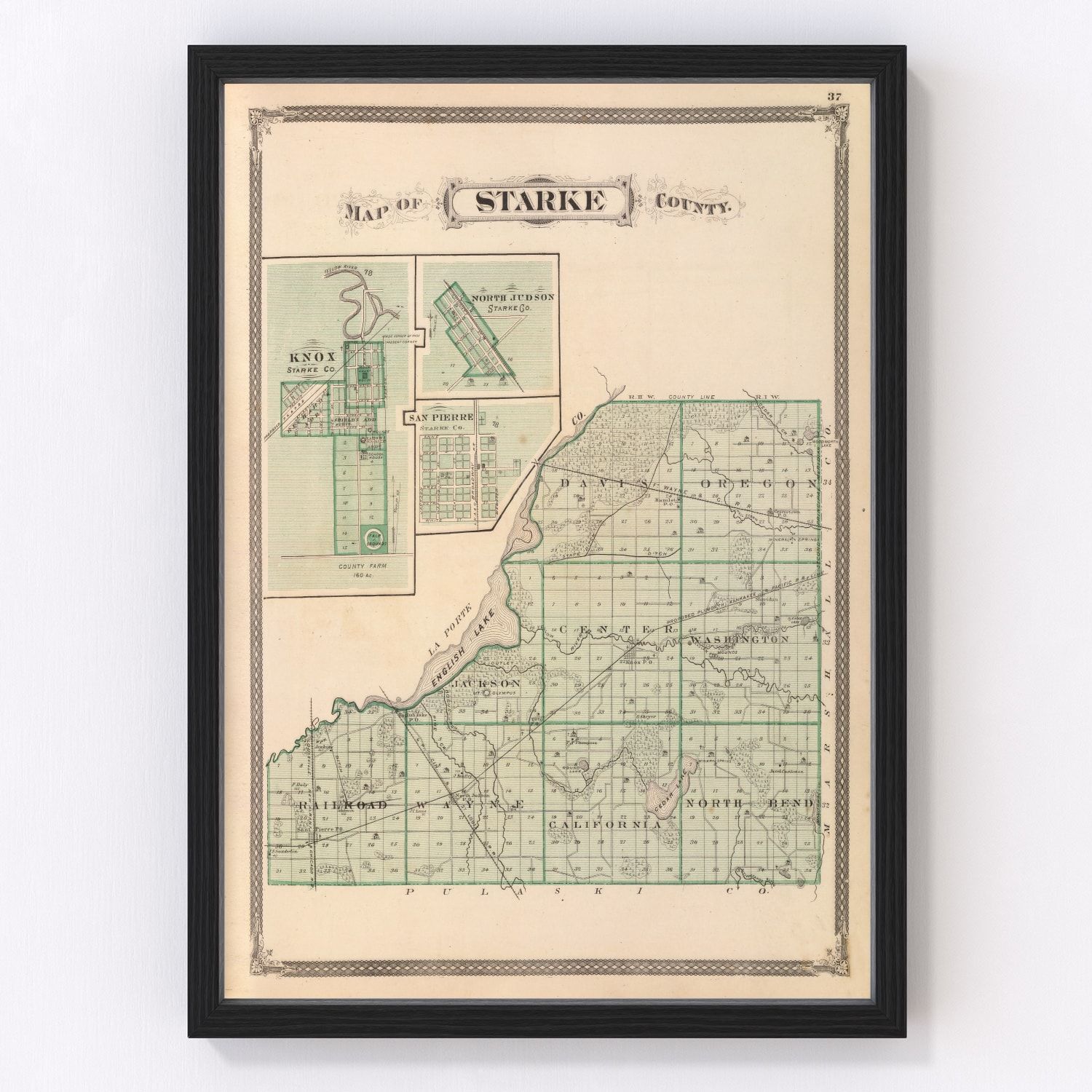 Vintage Map of Starke County, Indiana 1876