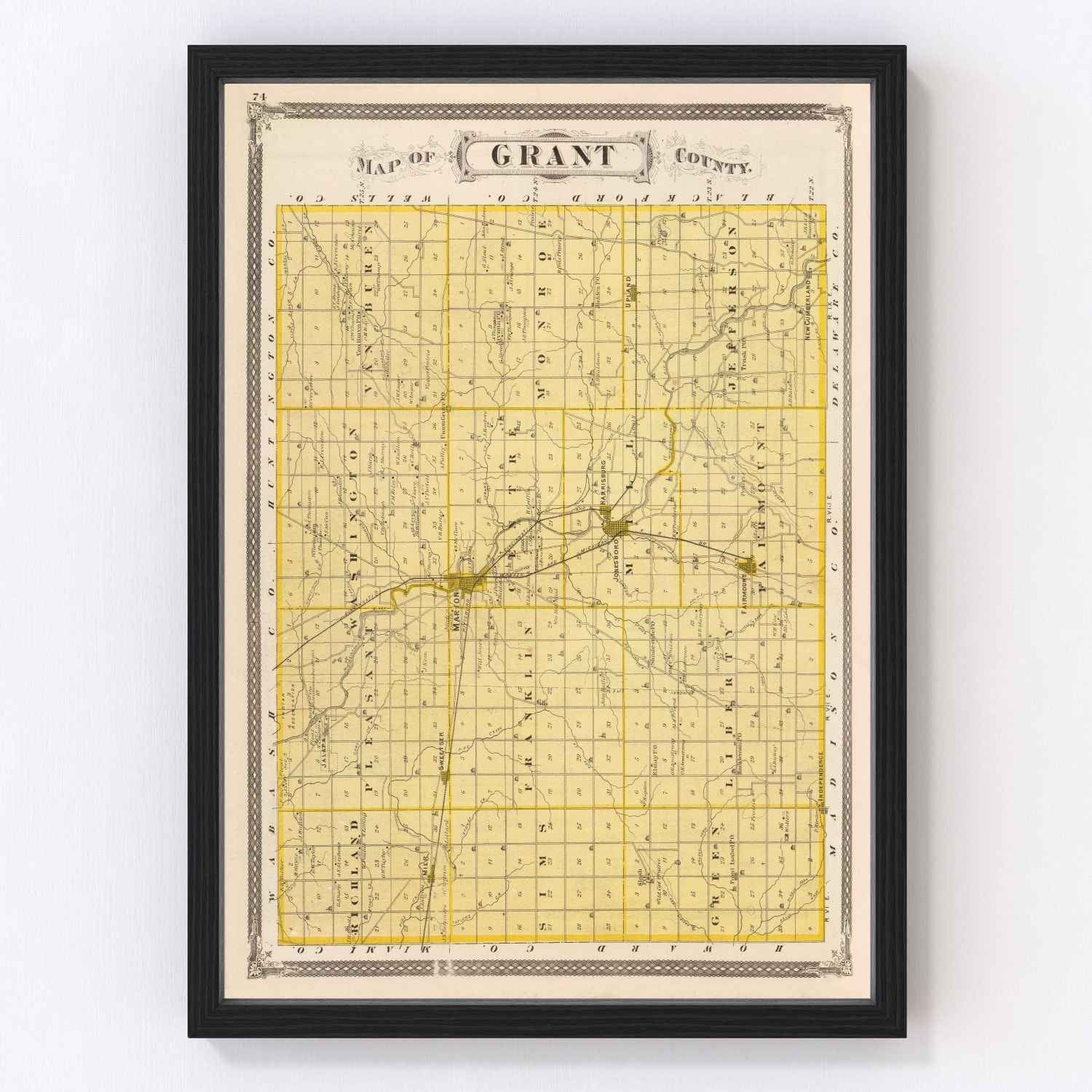 Vintage Map of Grant County, Indiana 1876